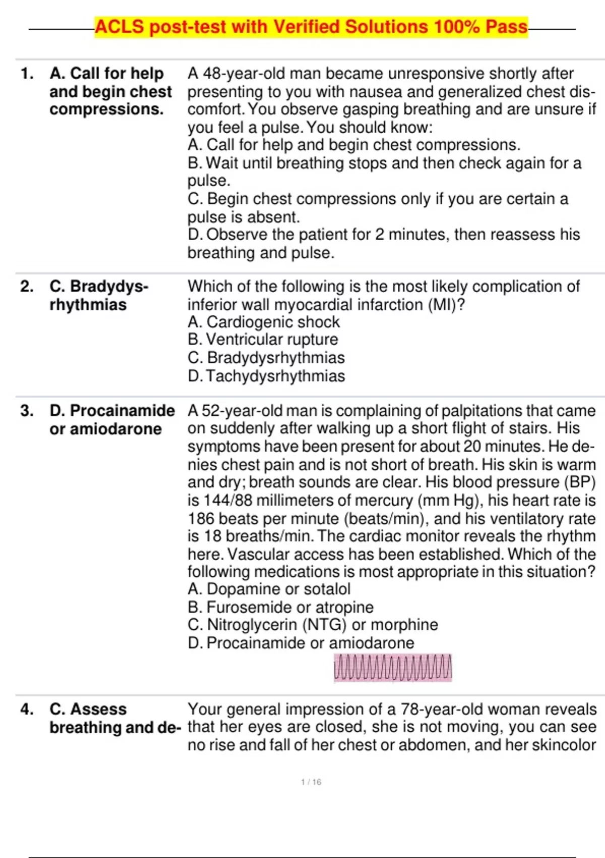ACLS post-test with Verified Solutions 100% Pass - ACLS - Stuvia US