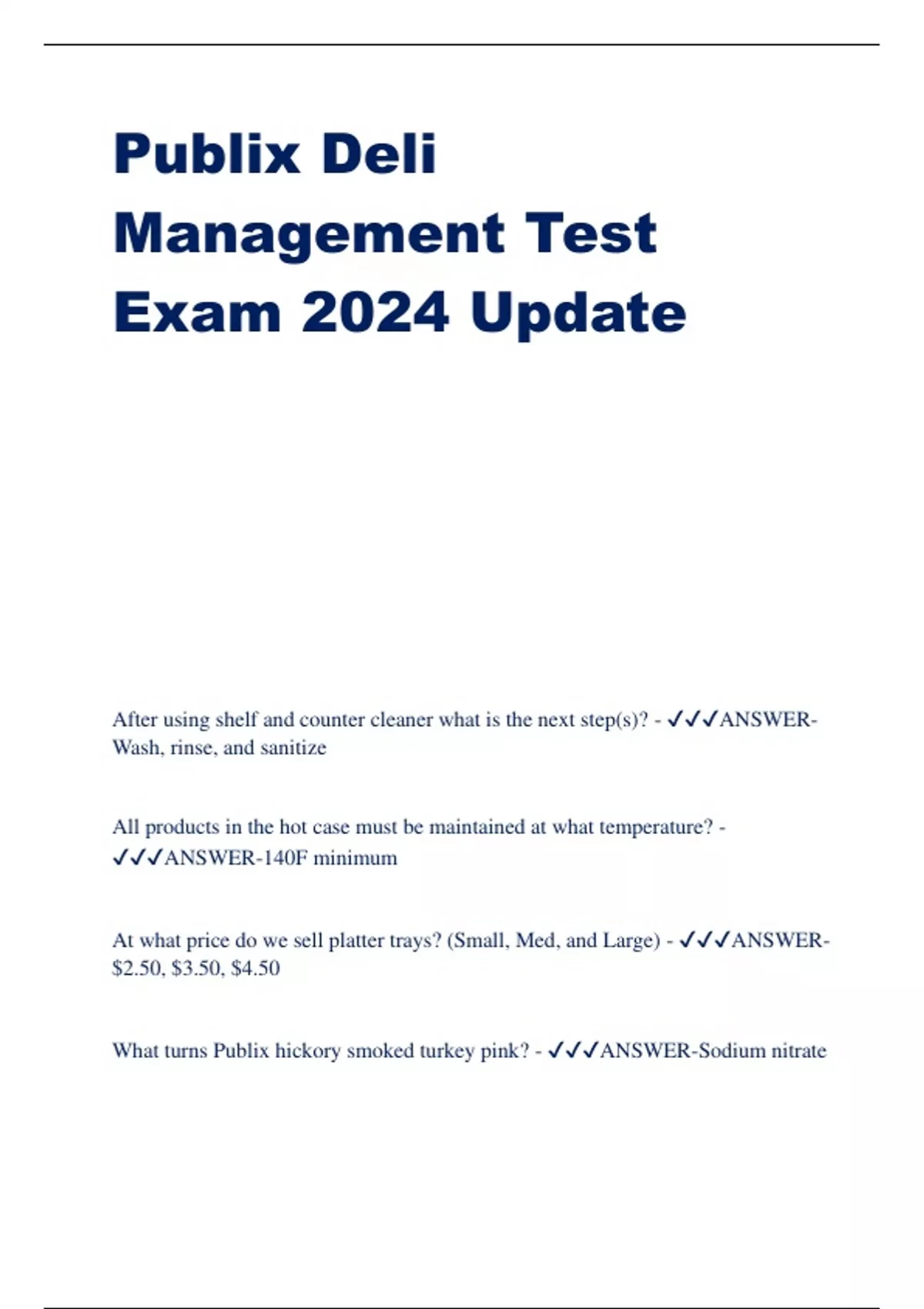 Publix Deli Management Test Exam 2024 Update - Publix Deli Management ...