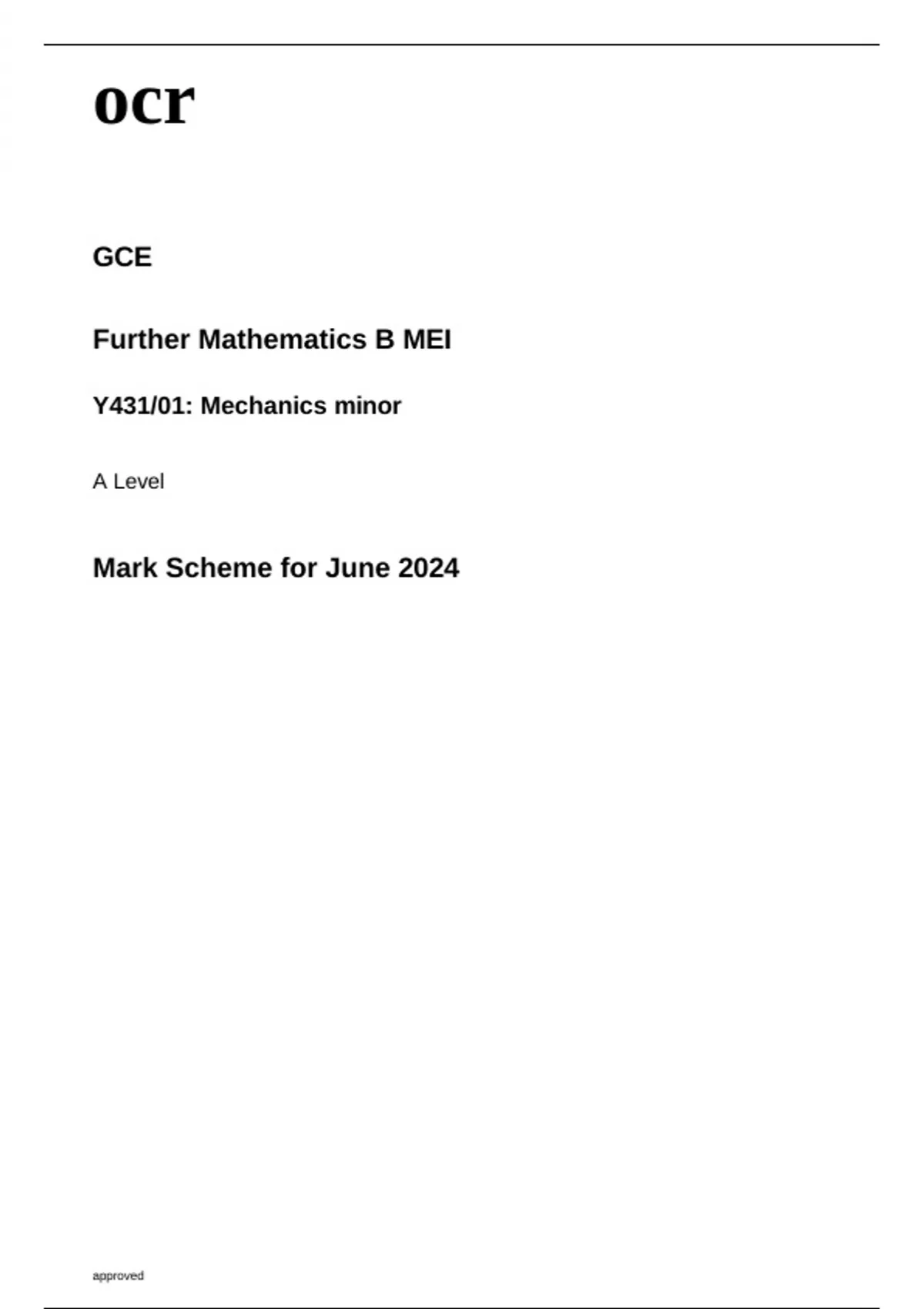 ocr A Level Further Mathematics B (MEI) (Y431-01) Mark Scheme and ...