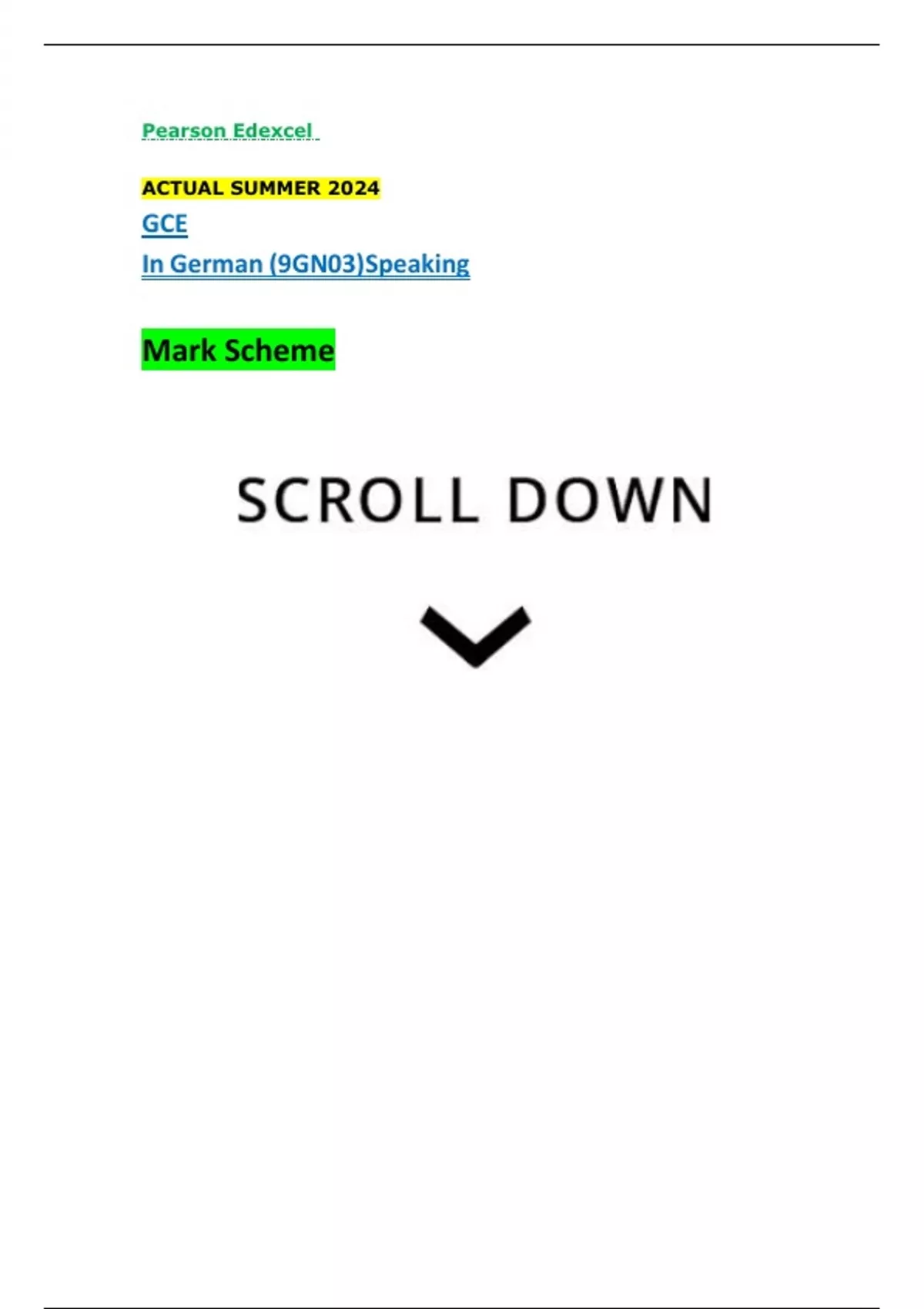 Pearson Edexcel ACTUAL SUMMER 2024 GCE In German (9GN03)Speaking Mark ...