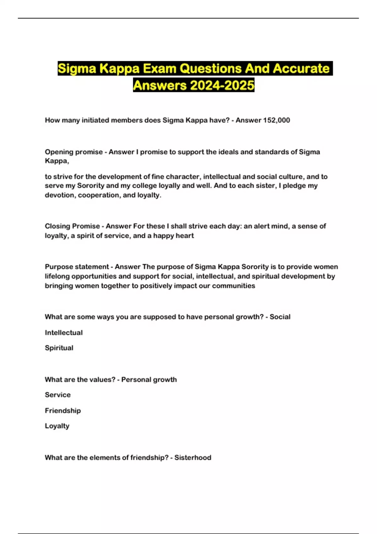 Sigma Kappa Exam Questions And Accurate Answers - Sigma Kappa - Stuvia US