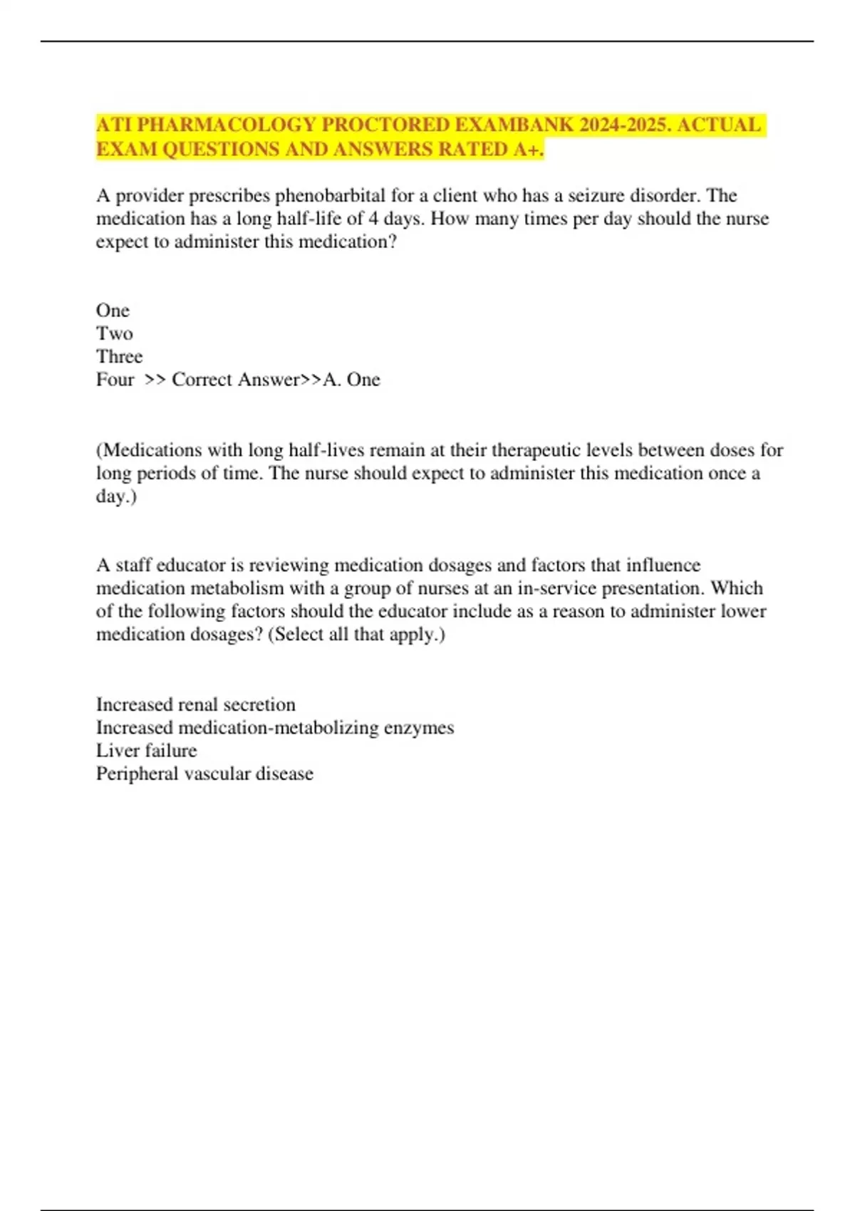 ATI PHARMACOLOGY PROCTORED EXAMBANK . ACTUAL EXAM QUESTIONS AND ANSWERS ...