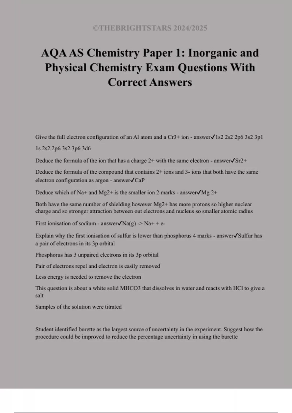 AQA AS Chemistry Paper 1: Inorganic and Physical Chemistry Exam ...