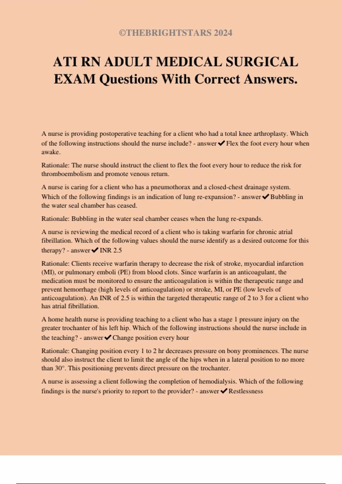 ATI RN ADULT MEDICAL SURGICAL EXAM Questions With Correct Answers ...