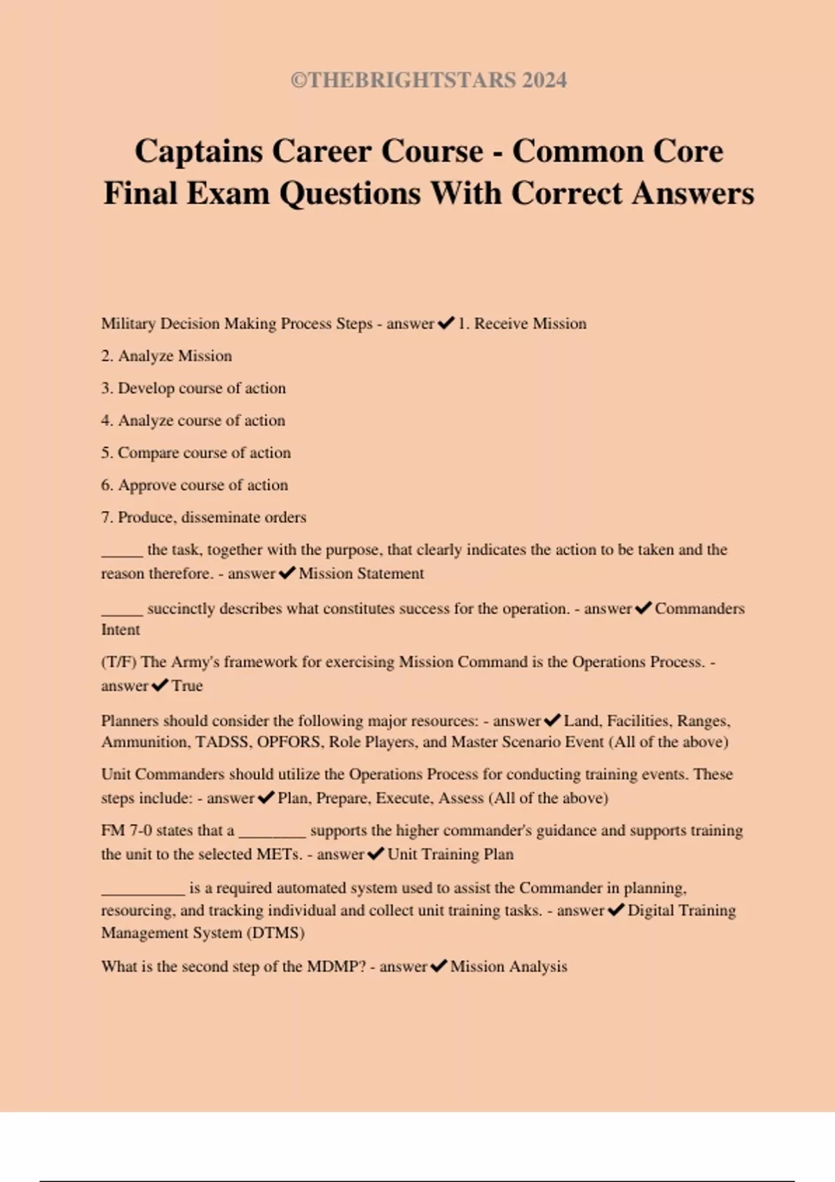 Captains Career Course Common Core Final Exam Questions With Correct Answers Captains Career