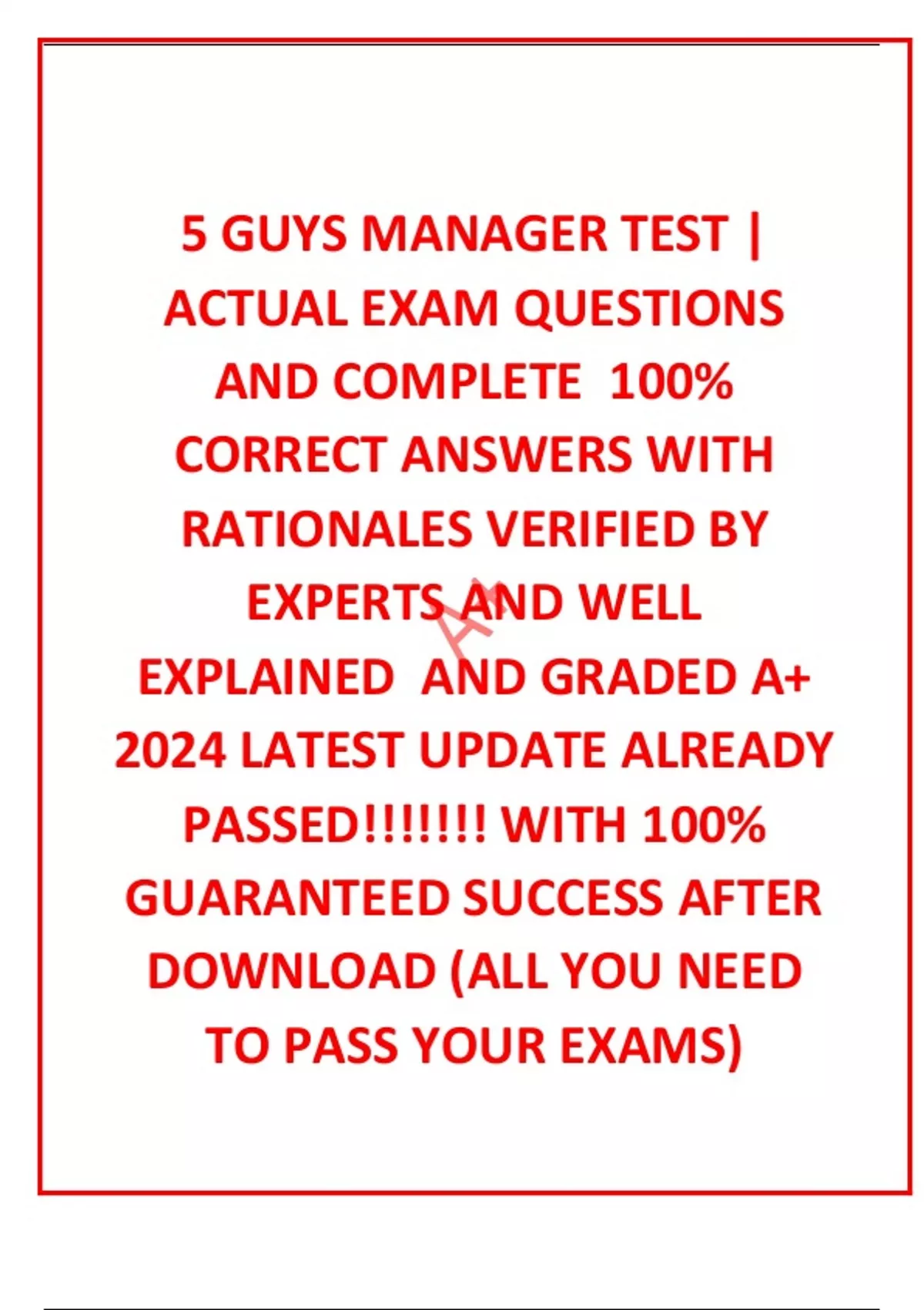 5 GUYS MANAGER TEST | ACTUAL EXAM QUESTIONS AND COMPLETE 100% CORRECT ...