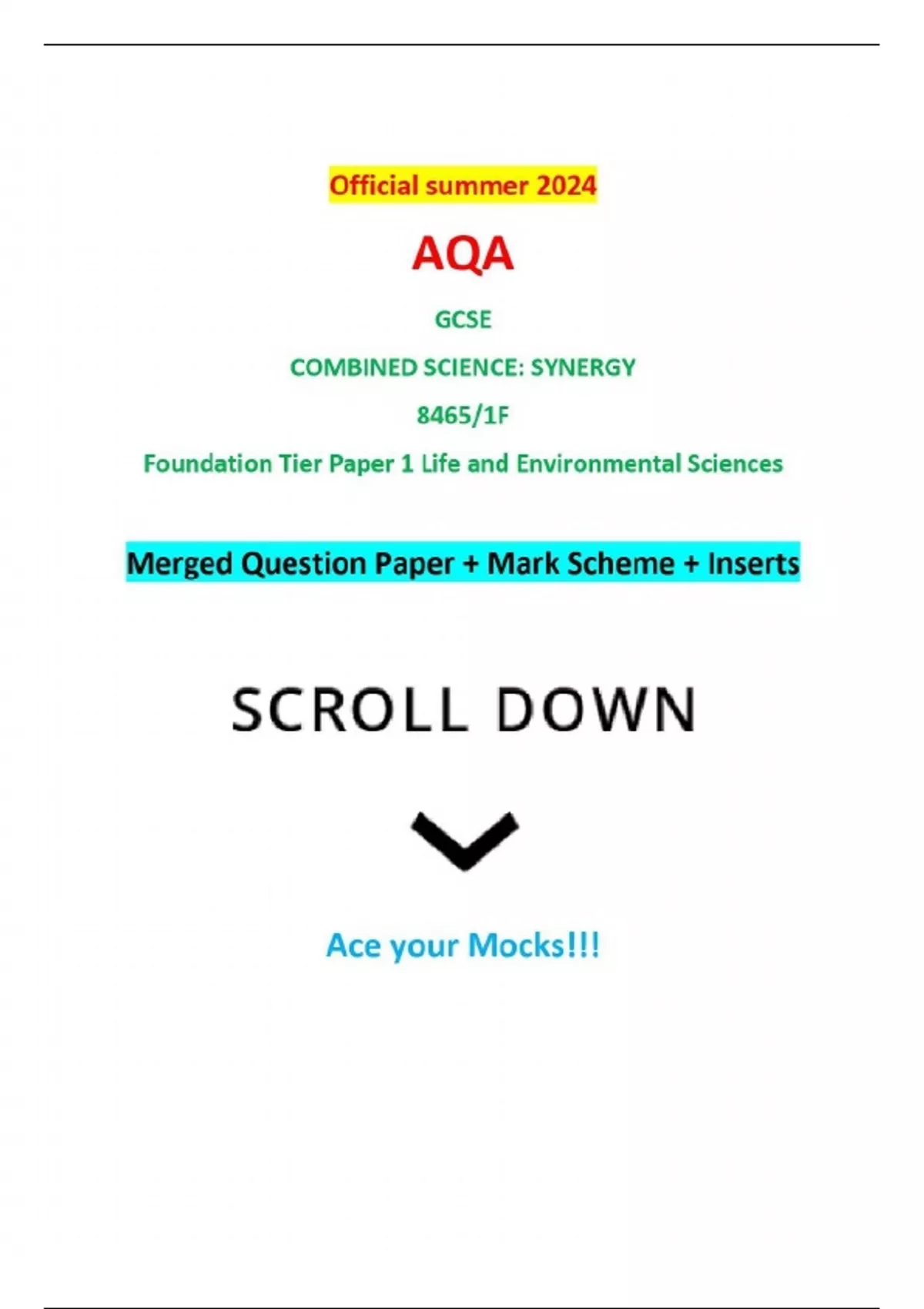 Official Summer 2024 Aqa Gcse Combined Science Synergy 8465 1f