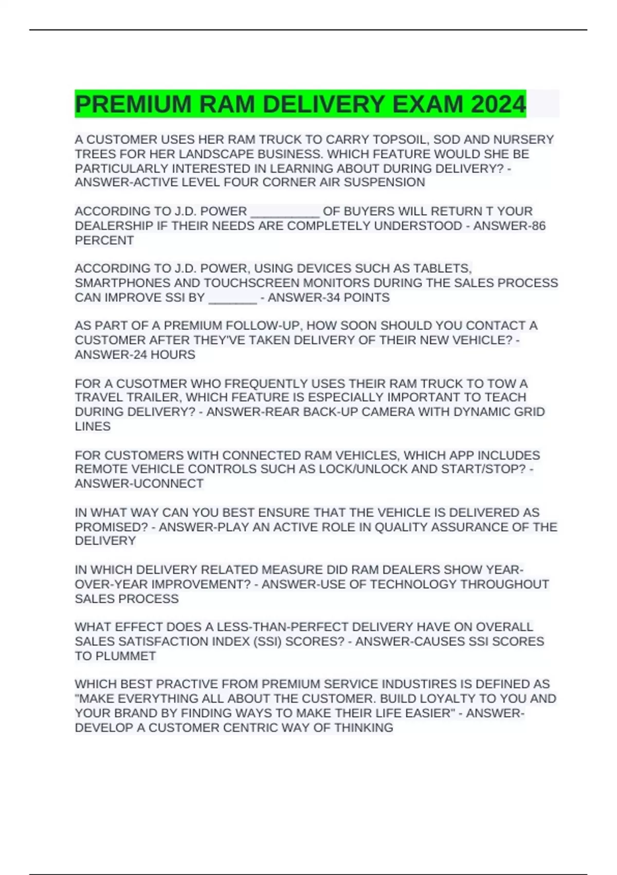 PREMIUM RAM DELIVERY EXAM 2024 - SS23RWB Ram - Stuvia US