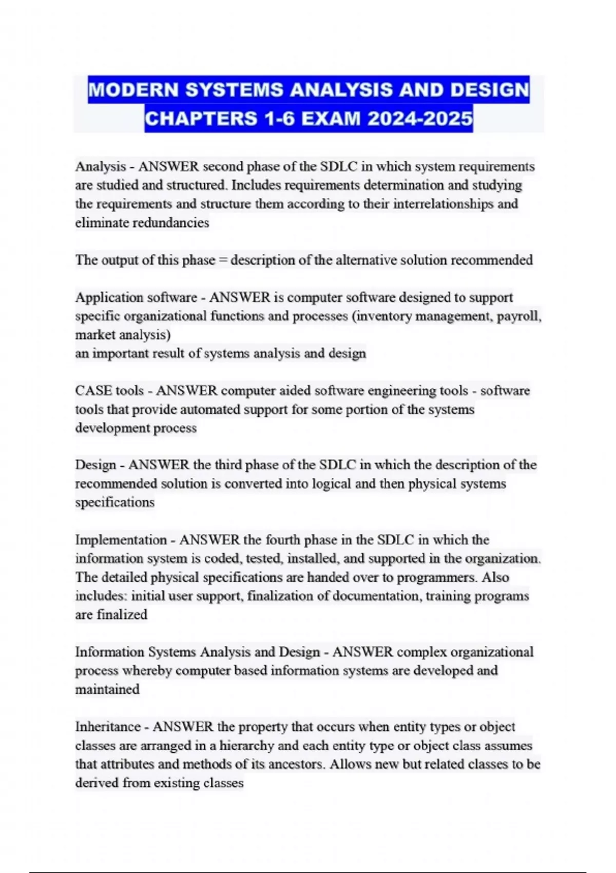 MODERN SYSTEMS ANALYSIS AND DESIGN CHAPTERS 1-6 EXAM - MODERN SYSTEMS ...