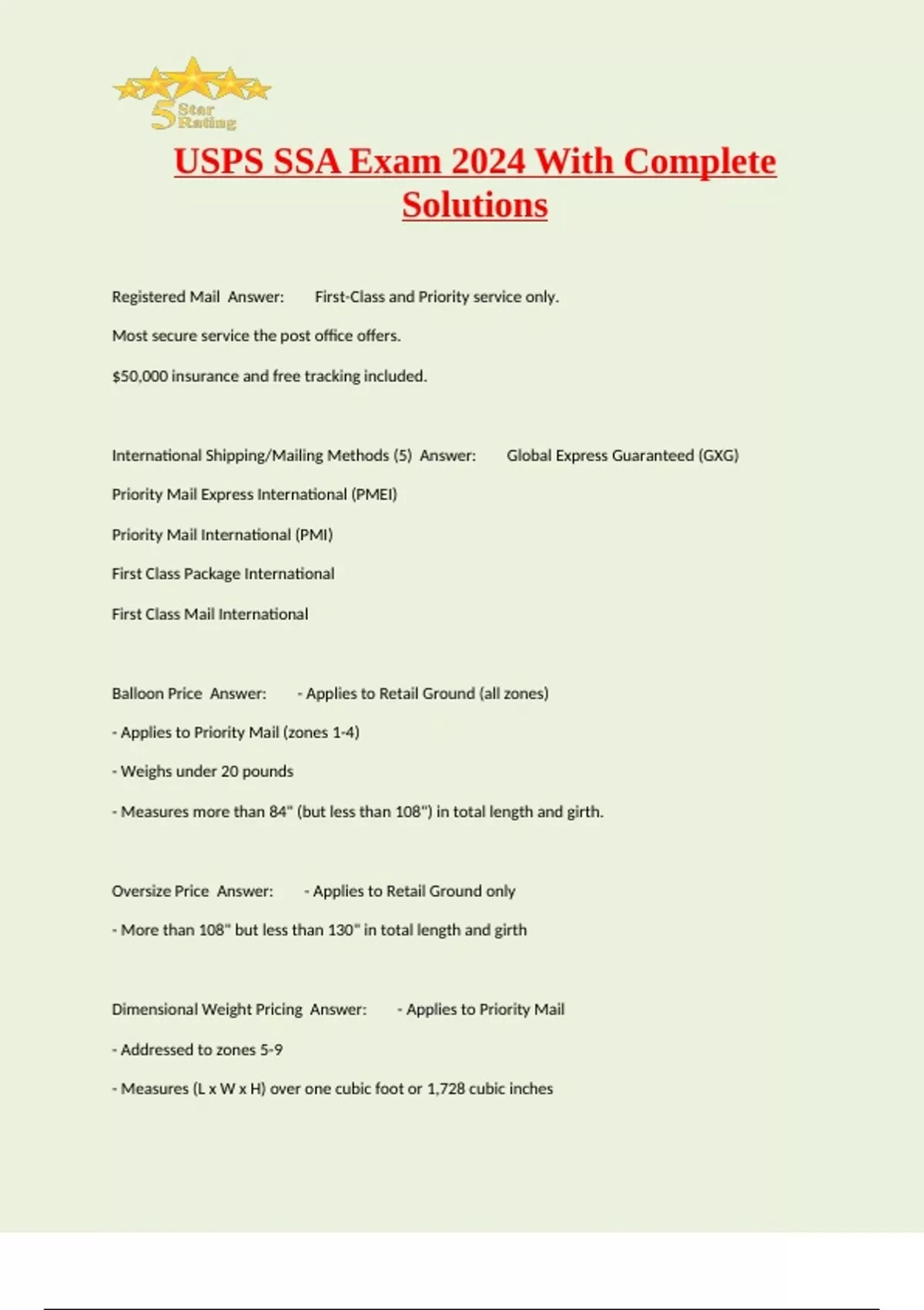 USPS SSA Exam 2024 With Complete Solutions - USPS SSA - Stuvia US