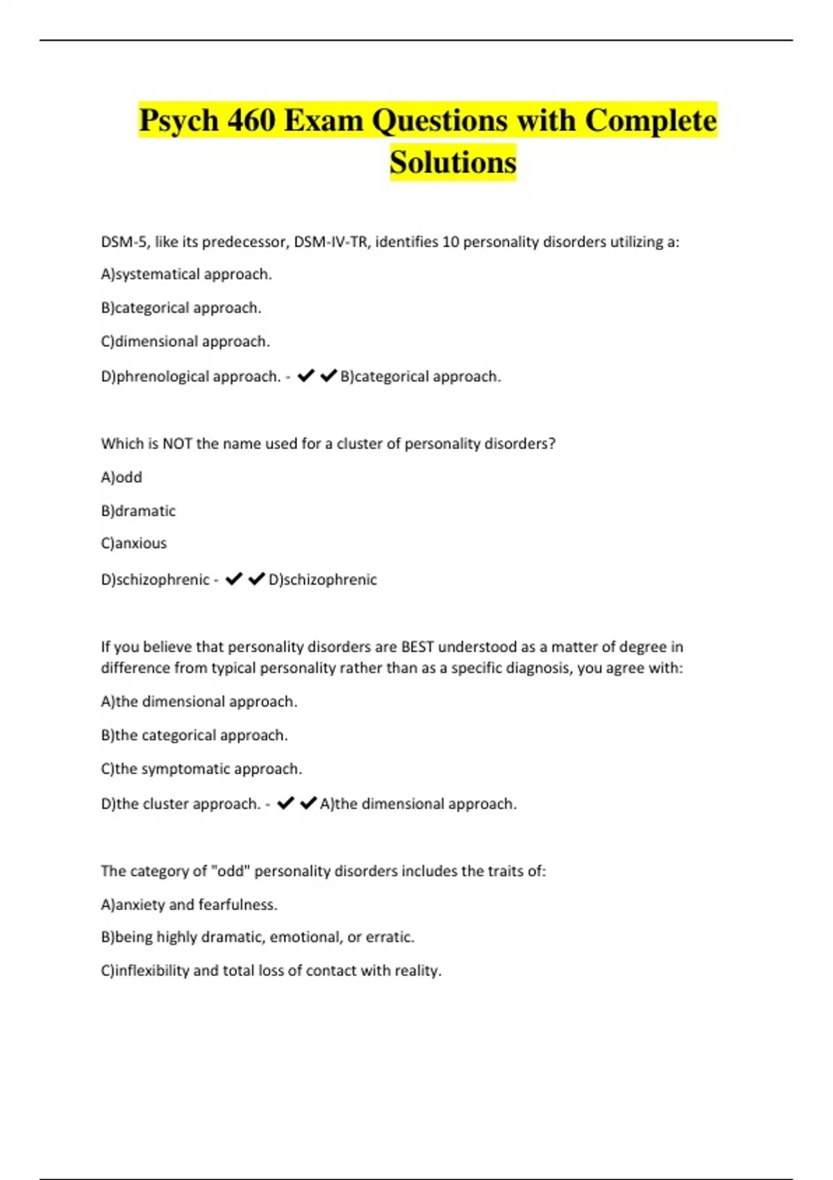 Psych 460 Exam Questions with Complete Solutions - Psych 460 - Stuvia US