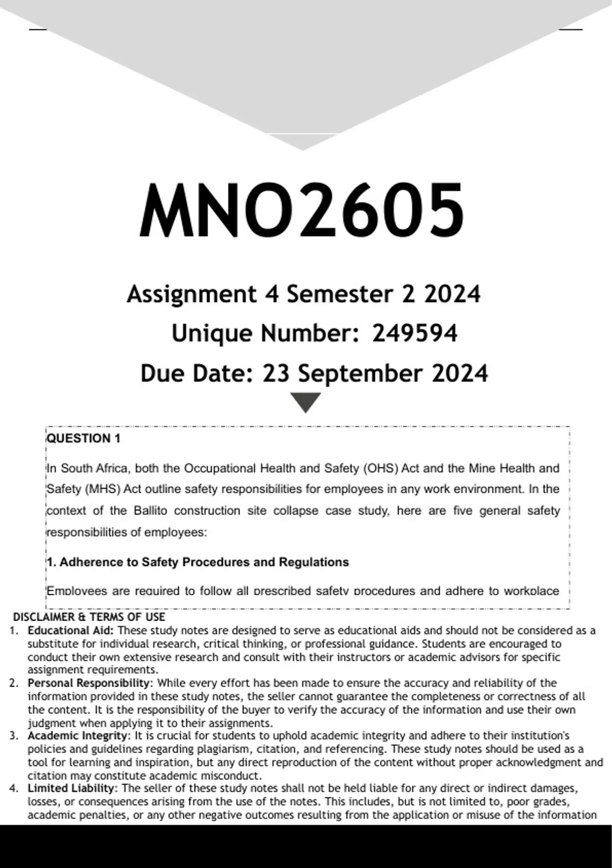 MNO2605 Assignment 4 (ANSWERS) Semester 2 2024 - DISTINCTION GUARANTEED ...