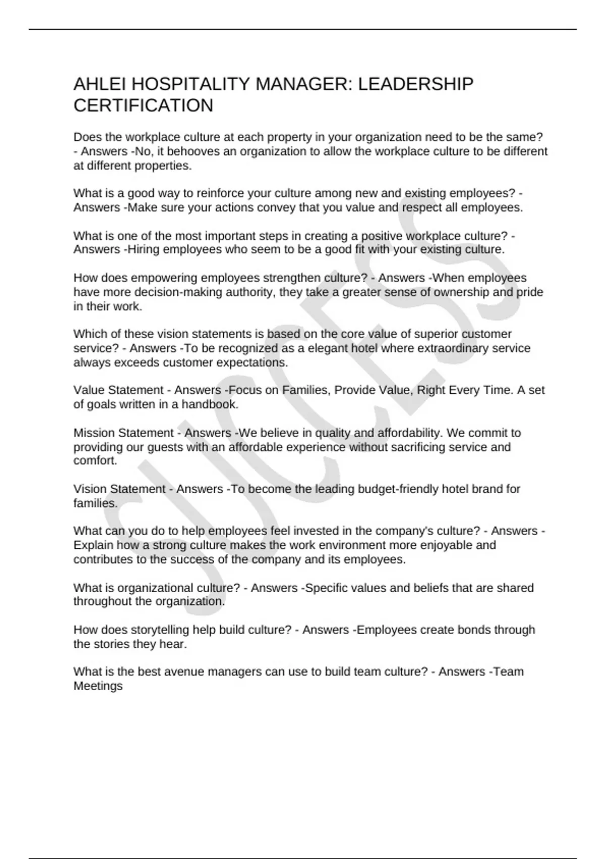 AHLEI HOSPITALITY MANAGER: LEADERSHIP CERTIFICATION - AHLEI HOSPITALITY ...