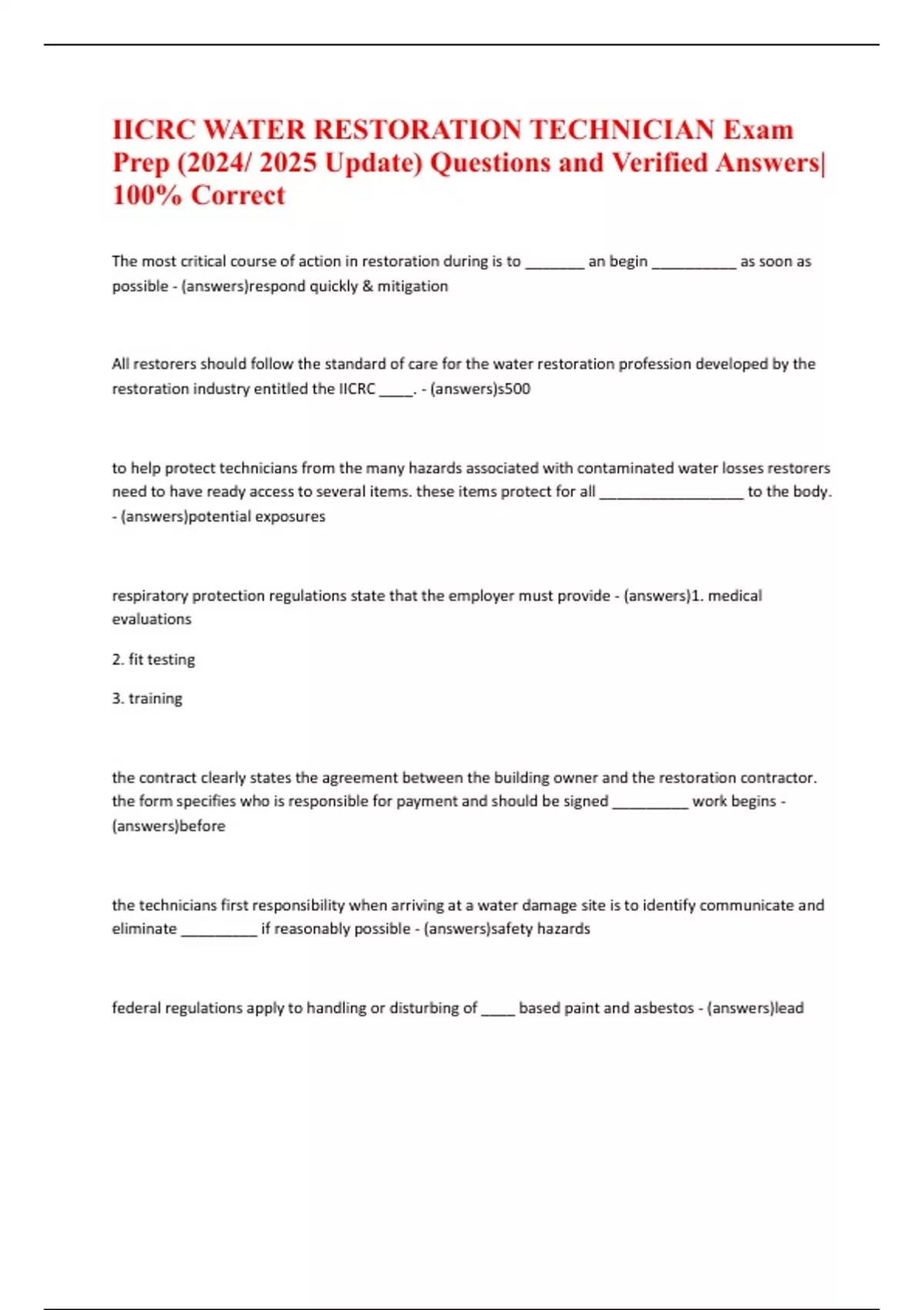 IICRC WATER RESTORATION TECHNICIAN Exam Prep (2024/ 2025 Update ...