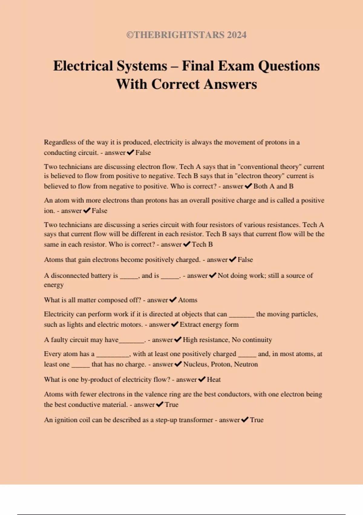 Electrical Systems – Final Exam Questions With Correct Answers ...