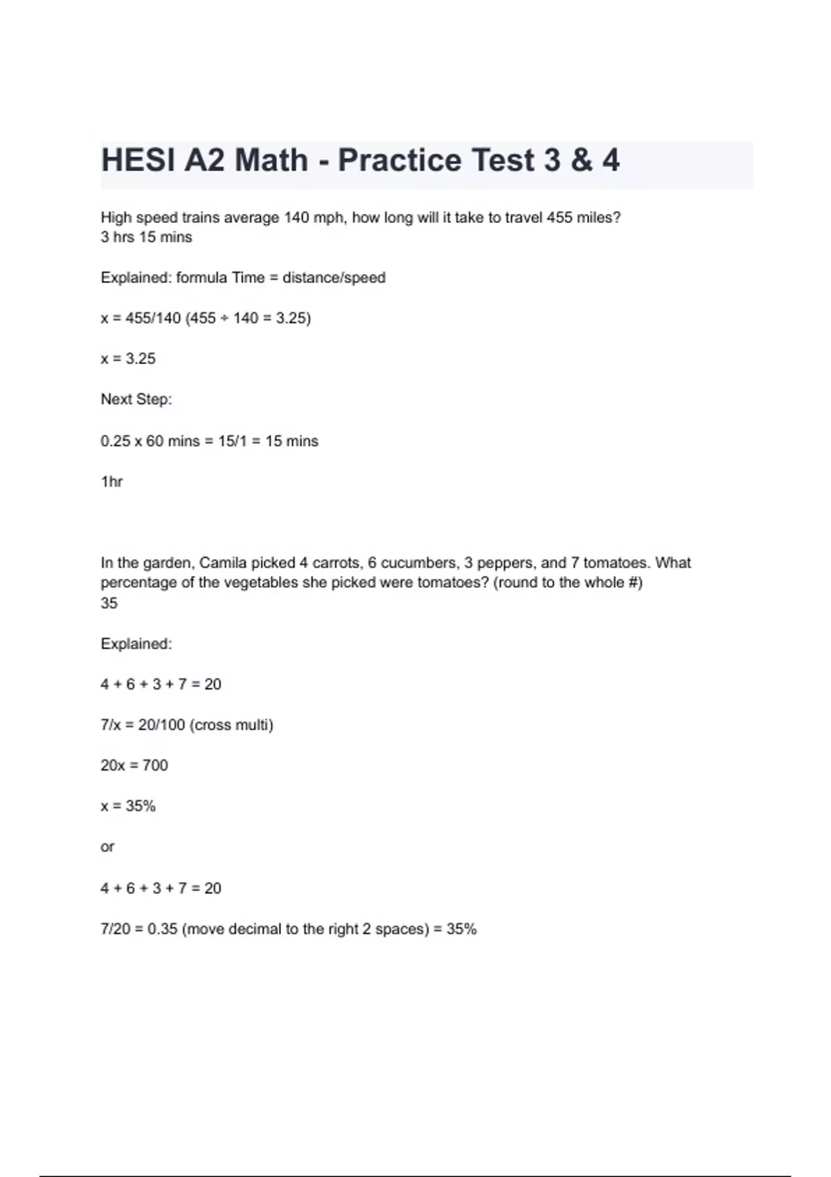 HESI A2 Math - Practice Test 3 & 4 Questions and Answers 2024/2025( A+ ...