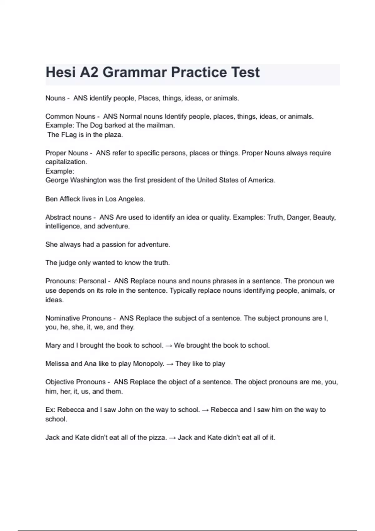 Hesi A2 Grammar Practice Test Questions with correct Answers 2024/2025 ...