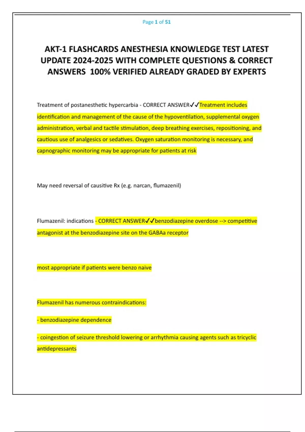 AKT-1 FLASHCARDS ANESTHESIA KNOWLEDGE TEST LATEST UPDATE WITH COMPLETE ...
