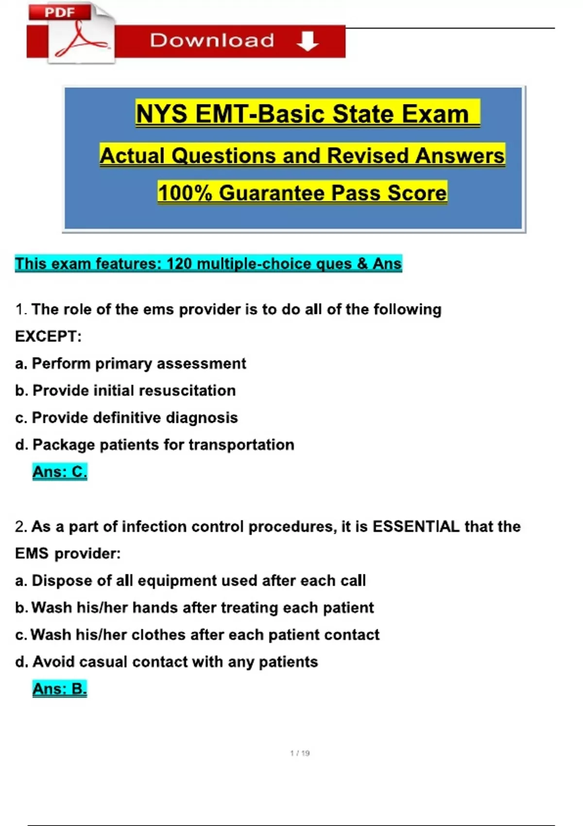 NYS State EMT Basic Written Exam Questions (2024 / 2025) with Verified ...