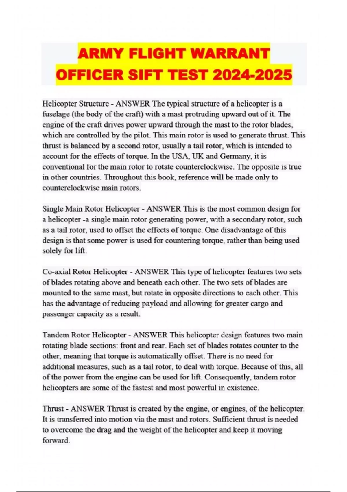 ARMY FLIGHT WARRANT OFFICER SIFT TEST - ARMY FLIGHT WARRANT OFFICER ...