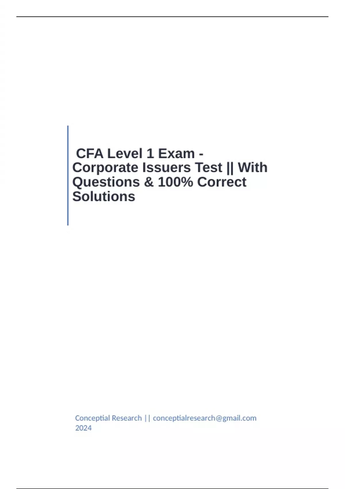 CFA Level 1 Exam - Corporate Issuers Test || With Questions & 100% ...