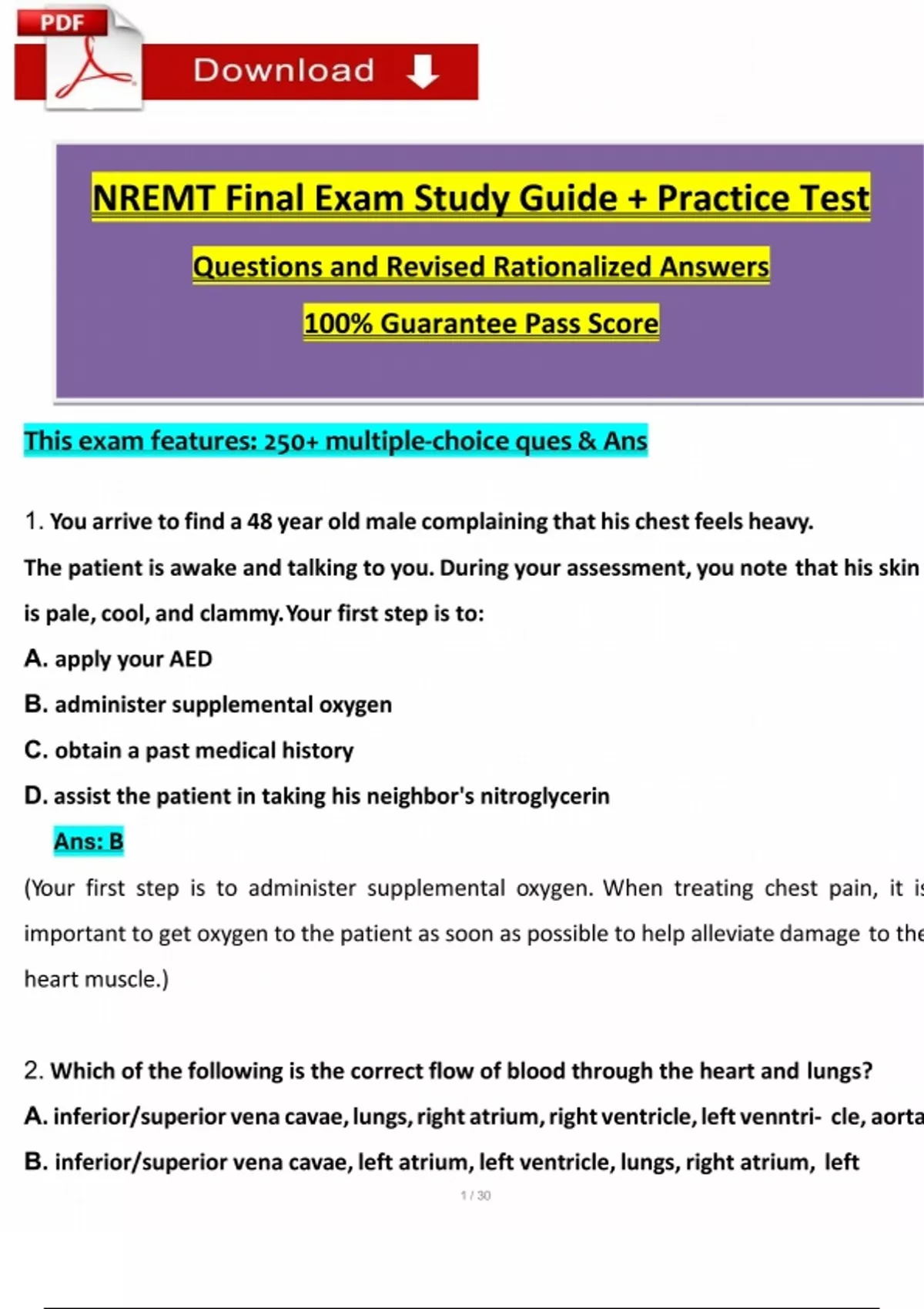 Study Bundle for NREMT Exam (2024 / 2025) 100% Guarantee Pass (COMPLETE ...