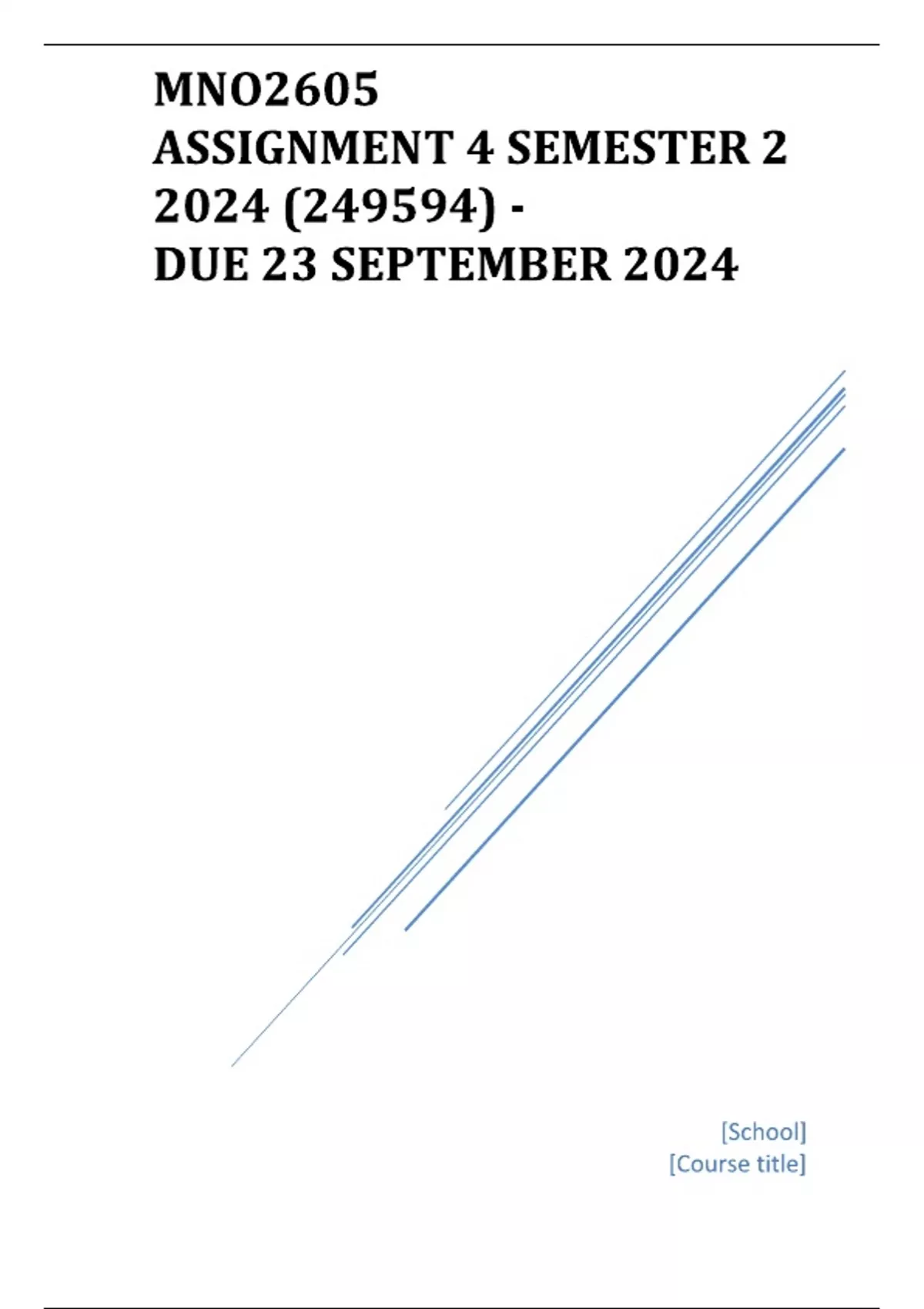 MNO2605 Assignment 4 (COMPLETE ANSWERS) Semester 2 2024 (249594) - DUE ...