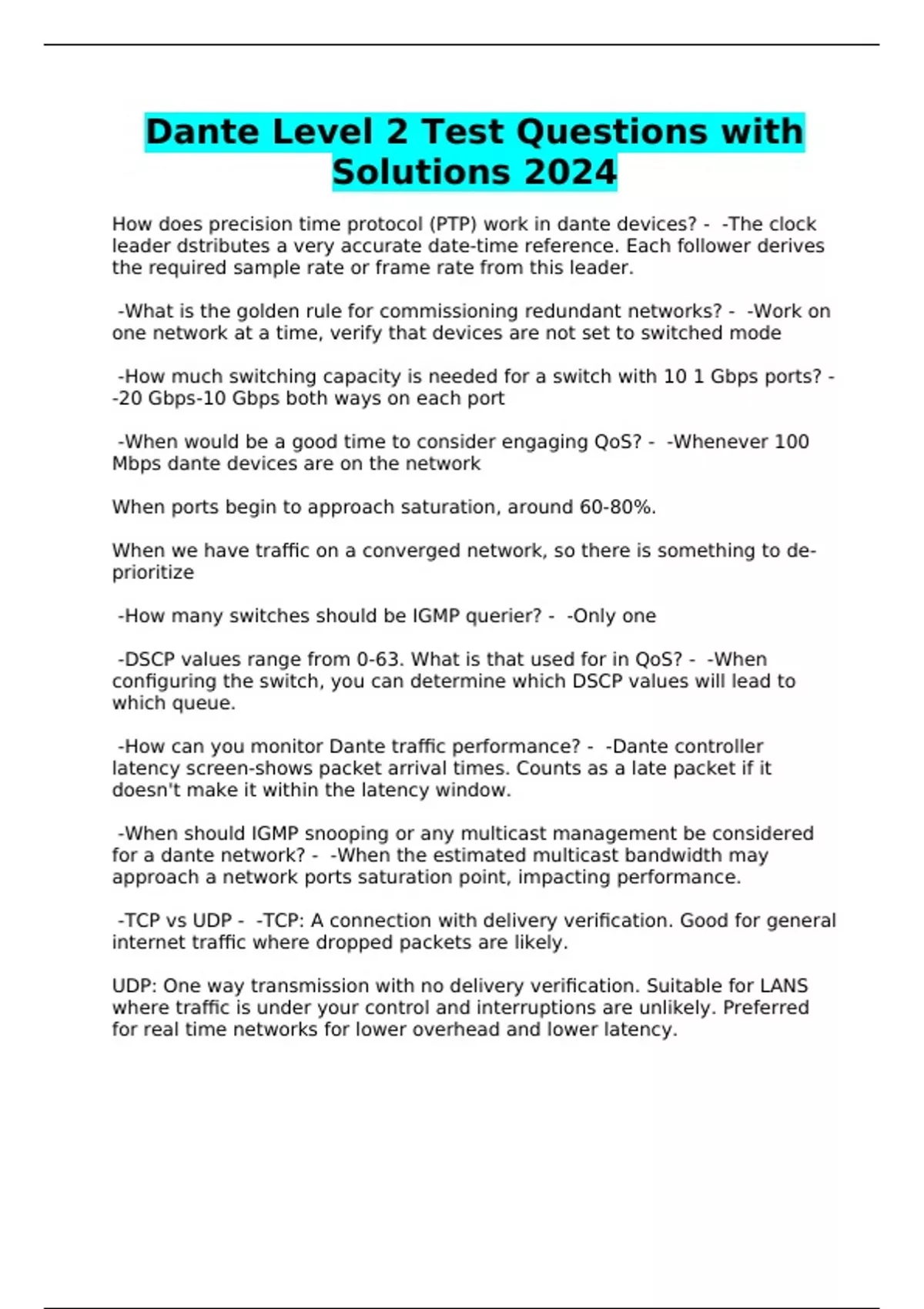 Dante Level 2 Test Questions with Solutions 2024 - Dante Level 2 ...