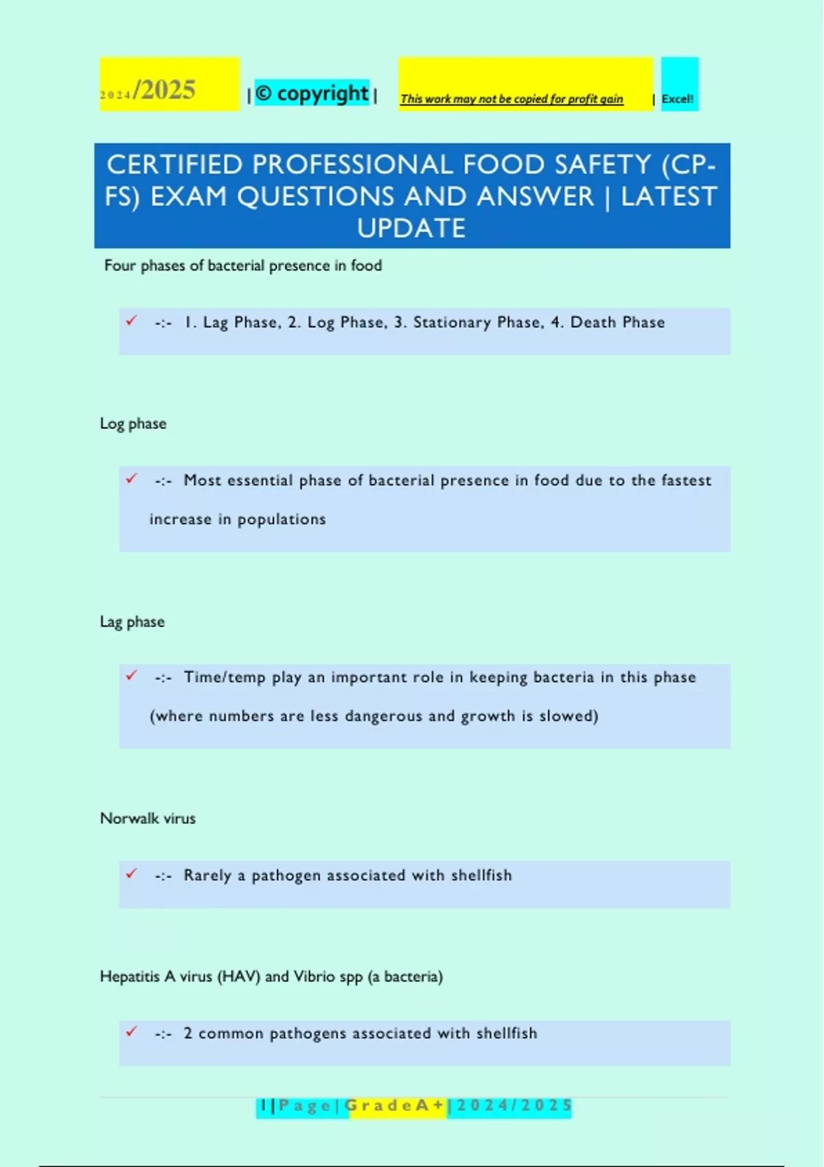 CERTIFIED PROFESSIONAL FOOD SAFETY (CP FS) EXAM QUESTIONS AND ANSWER ...