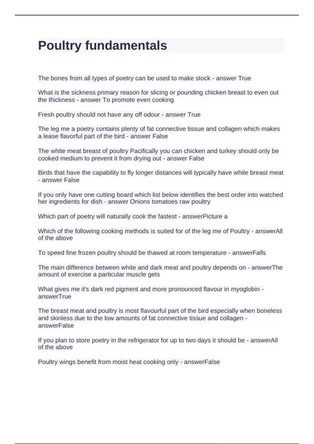 Poultry fundamentals Questions with correct Answers 100% correct ...