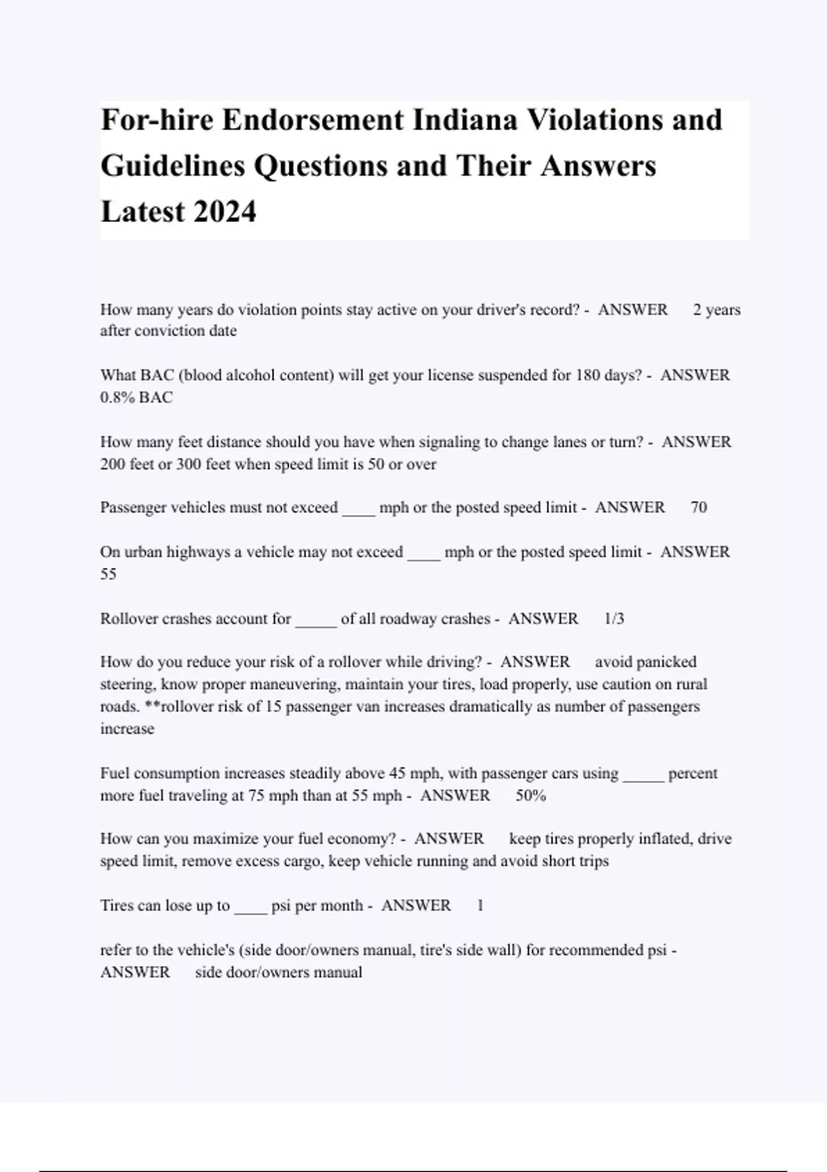 Indiana For-hire Endorsement Violations and Guidelines Questions and ...