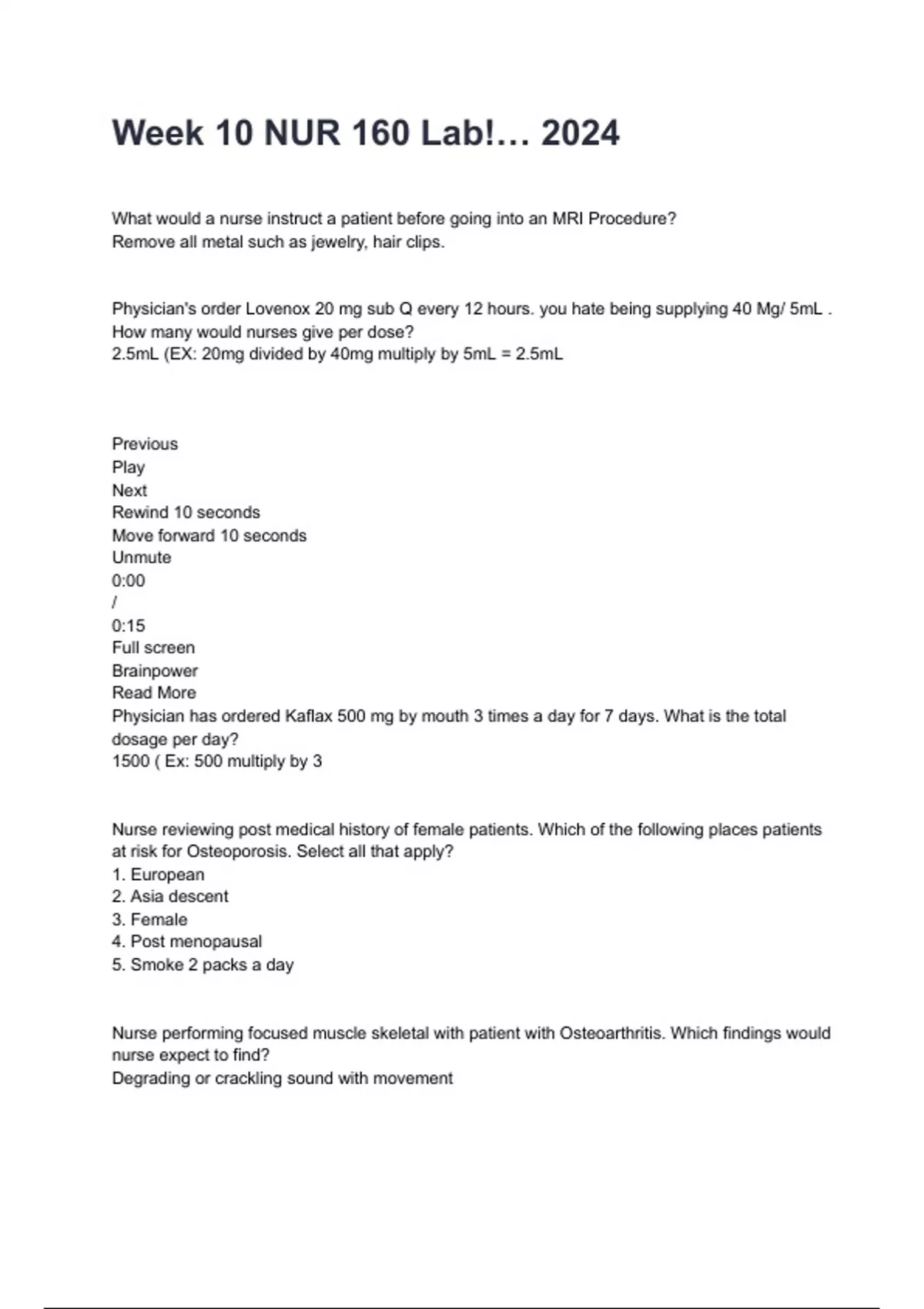 Week 10 NUR 160 Lab 2024/2025 Questions With Completed & Verified ...