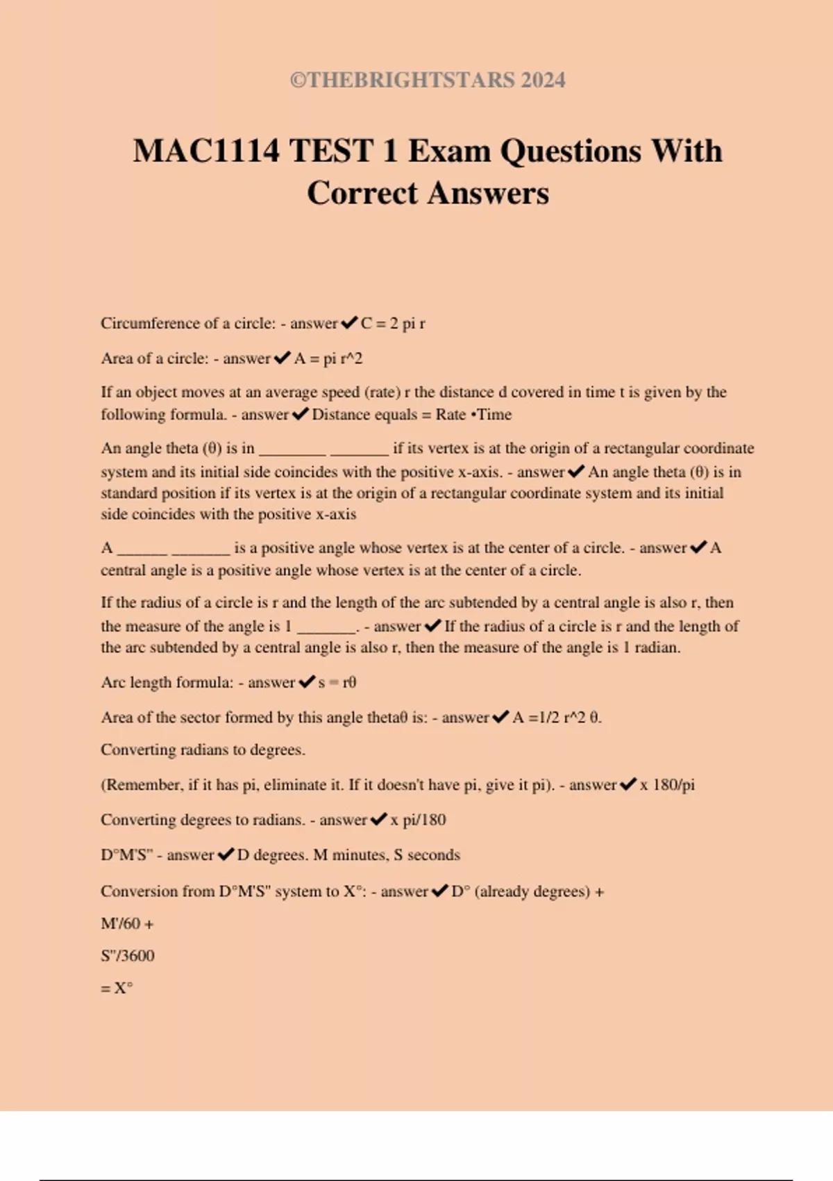 MAC1114 TEST 1 Exam Questions With Correct Answers - MAC1114 - Stuvia US