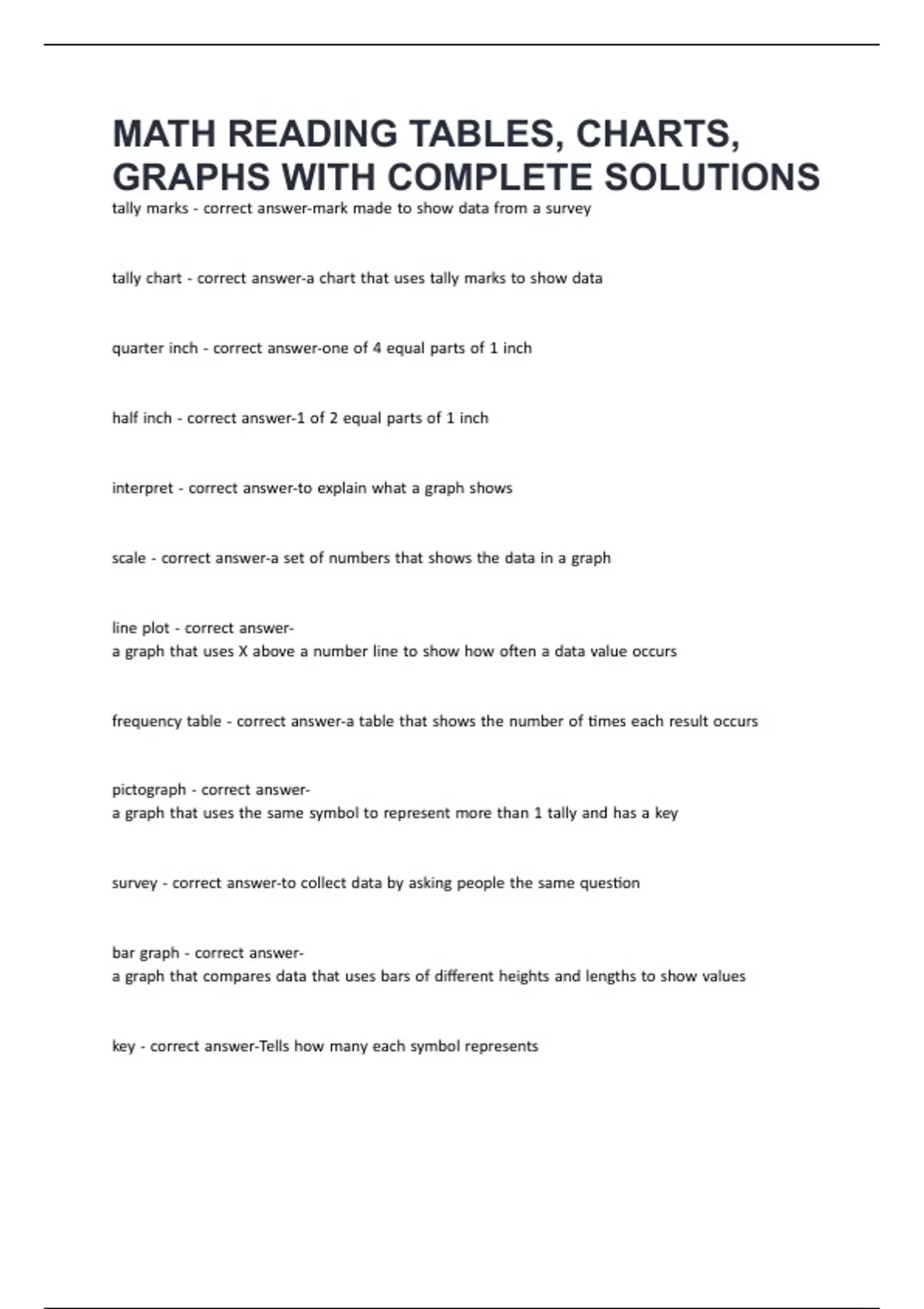 MATH READING TABLES, CHARTS, GRAPHS WITH COMPLETE SOLUTIONS - D467 WGU ...