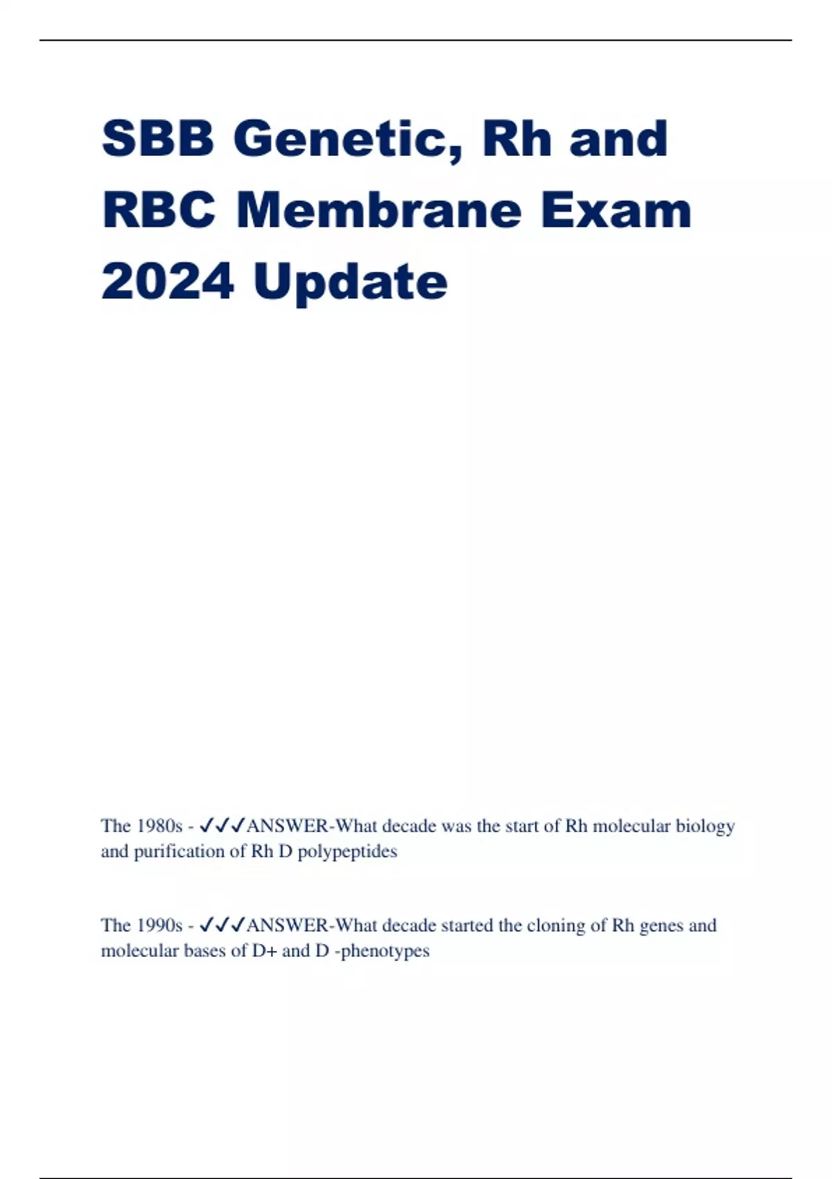SBB Genetic, Rh and RBC Membrane Exam 2024 Update - SBB Genetic, Rh and ...