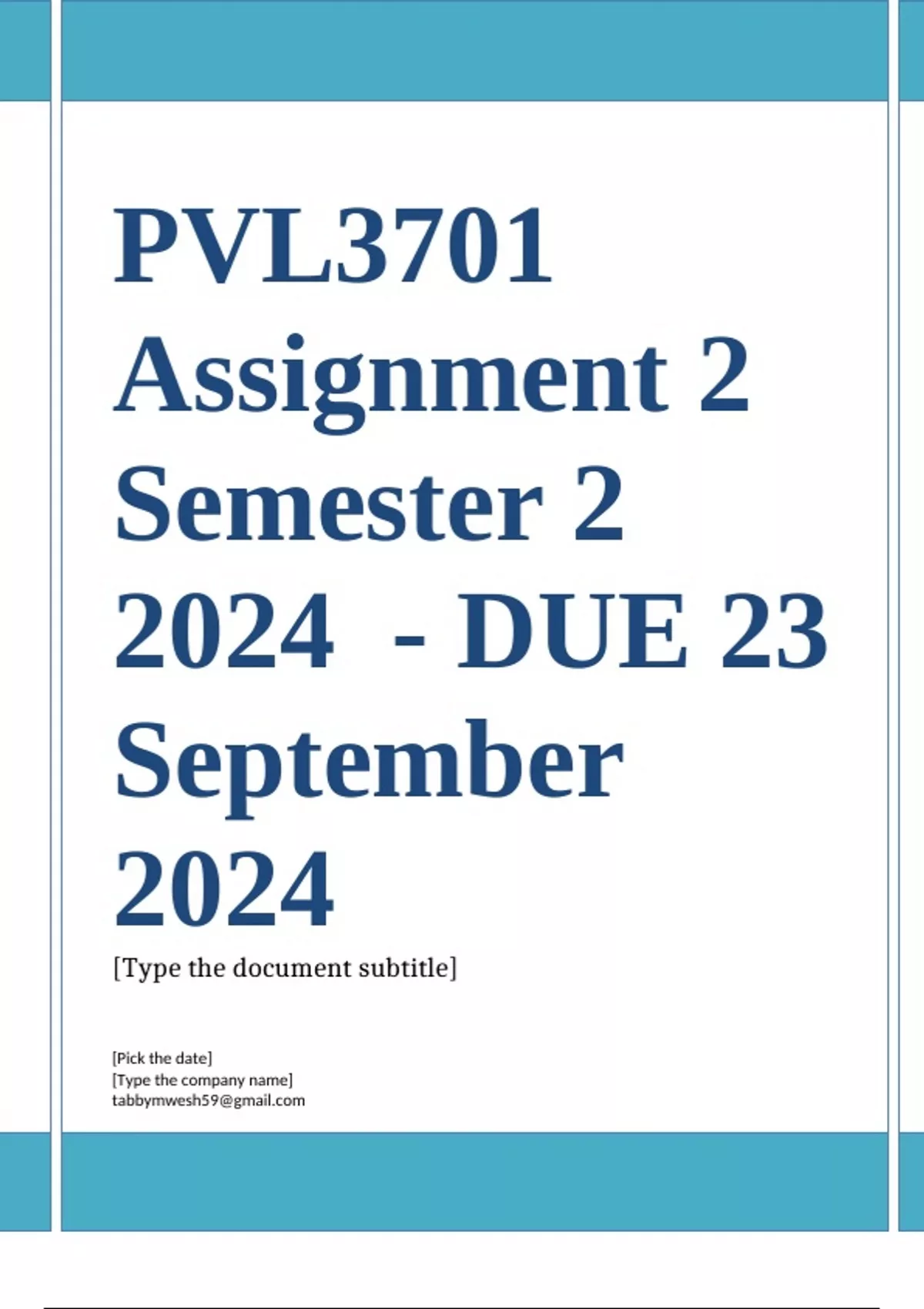 PVL3701 Assignment 2 (COMPLETE ANSWERS) Semester 2 2024 (388427) - DUE 23 September 2024 ; 100% ...
