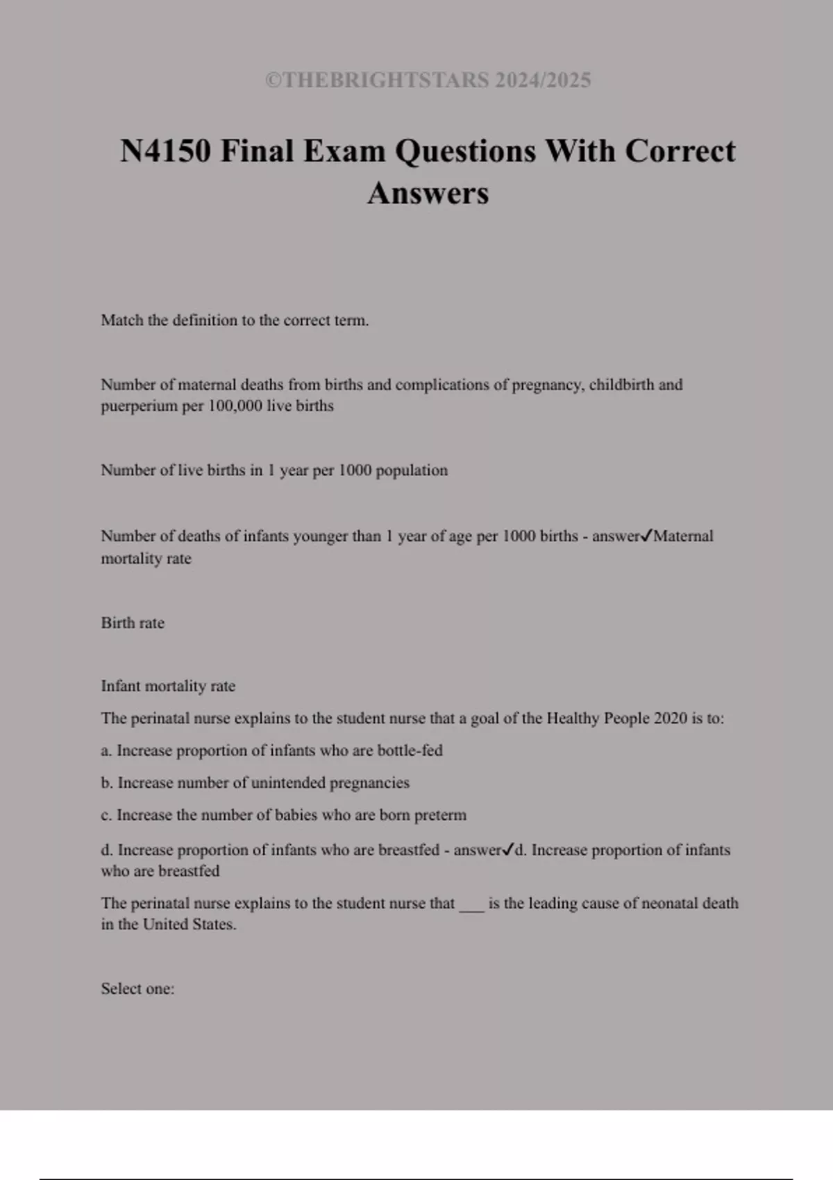 N4150 Final Exam Questions With Correct Answers - N4150 - Stuvia US