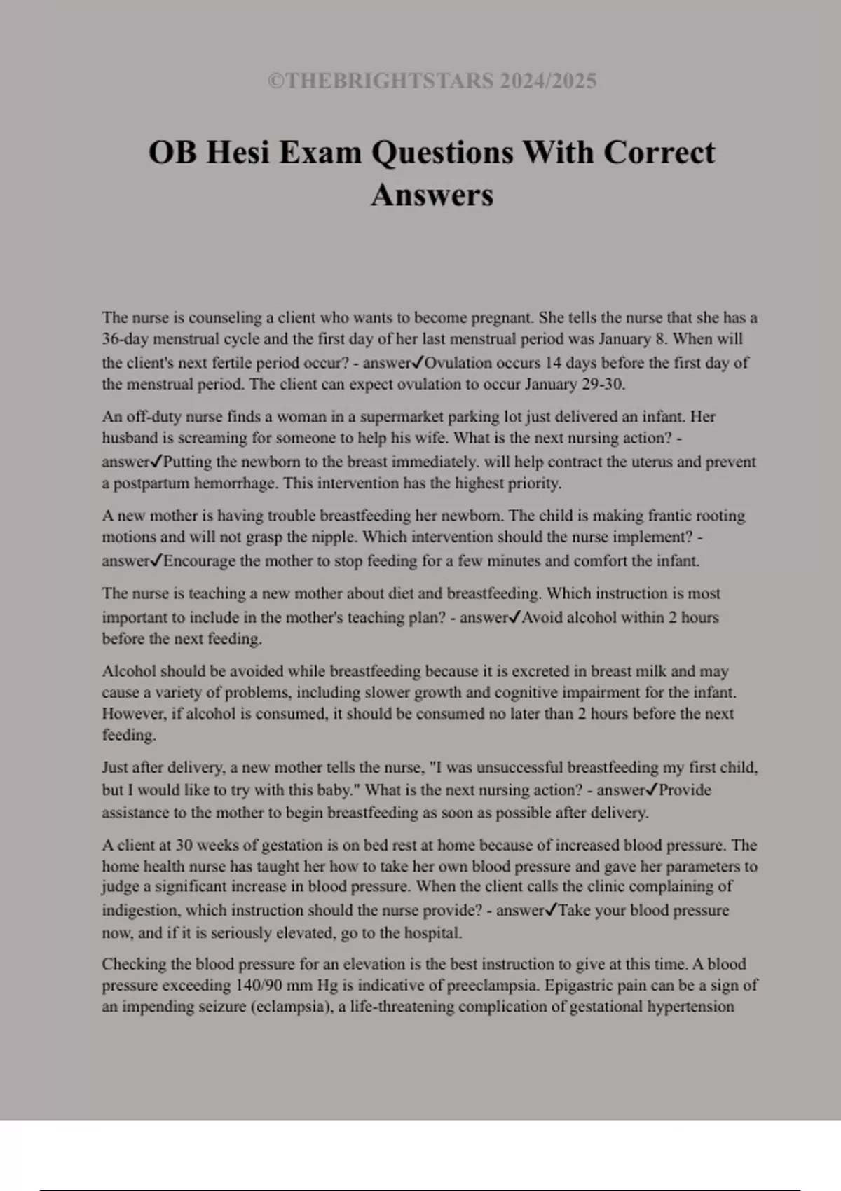 OB Hesi Exam Questions With Correct Answers - OB HESI - Stuvia US