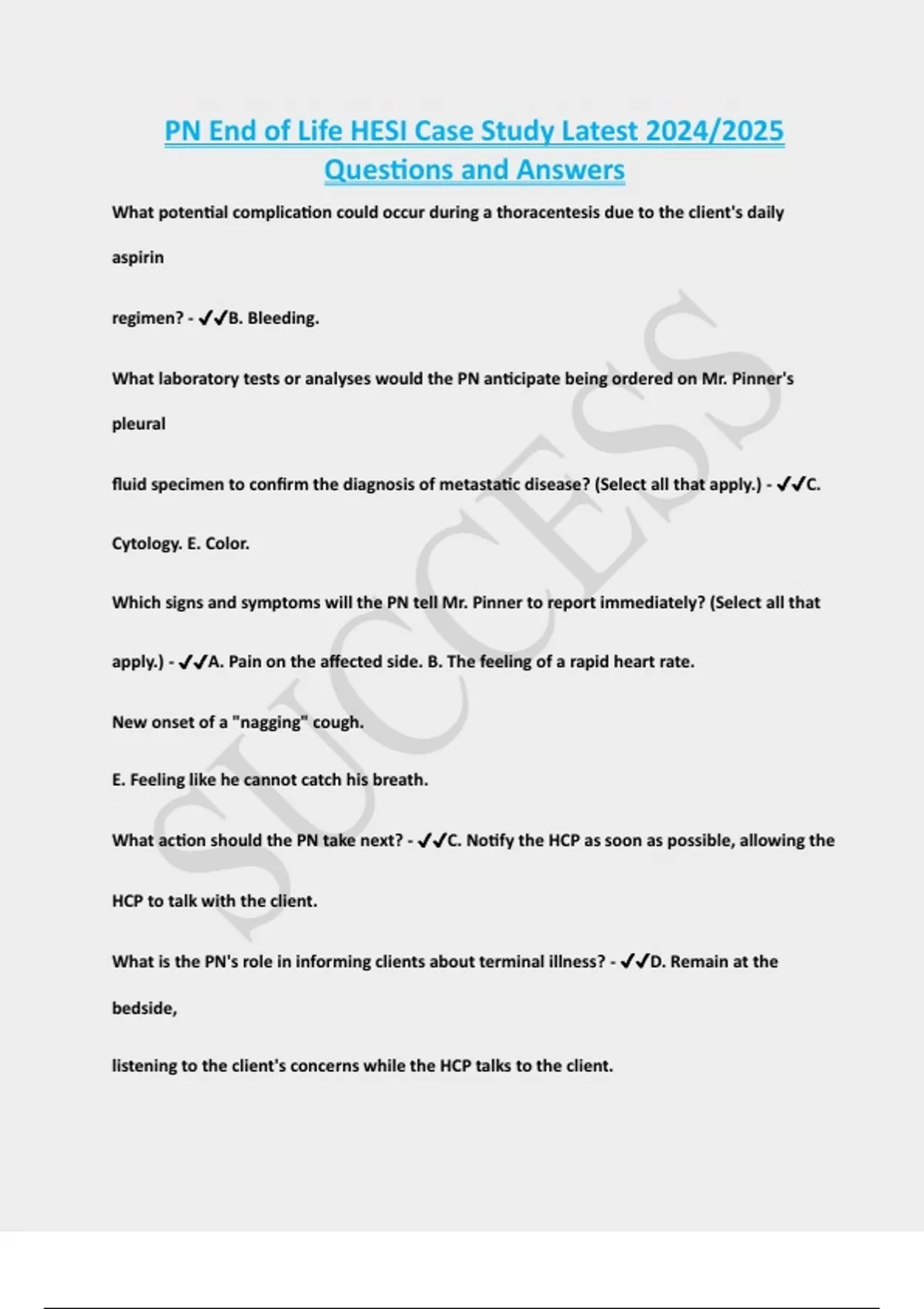 PN End of Life HESI Case Study Latest 2024/2025 Questions and Answers ...