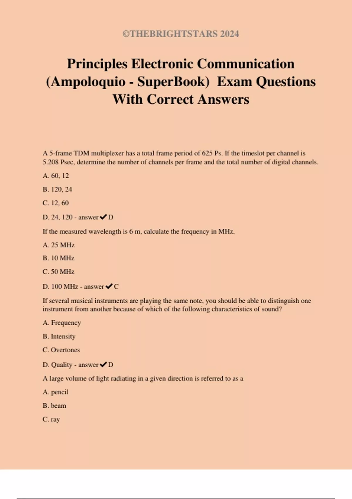 Principles Electronic Communication (Ampoloquio - SuperBook) Exam ...