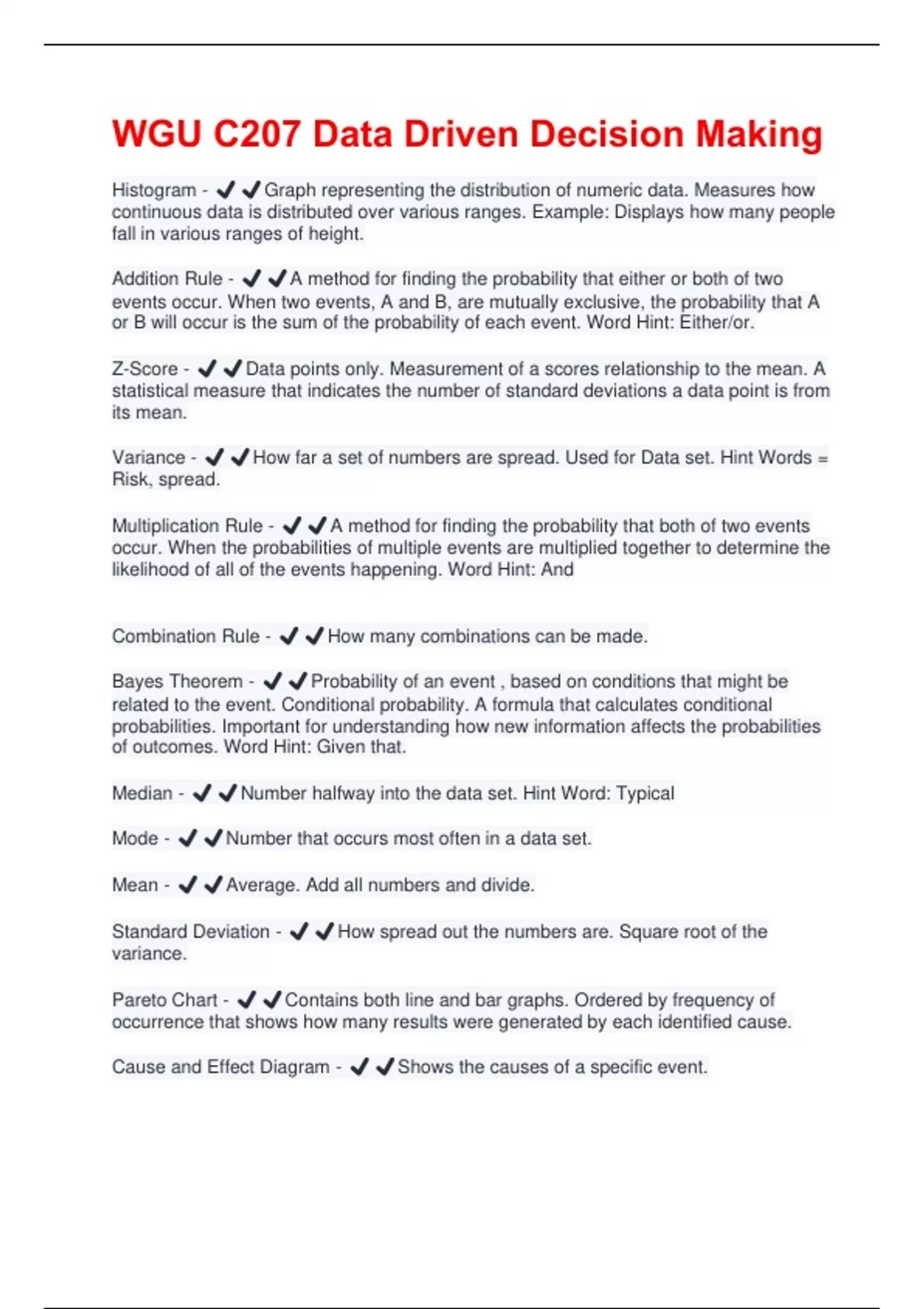 WGU C207 Data Driven Decision Making Updated 2024/2025 Verified 100% ...