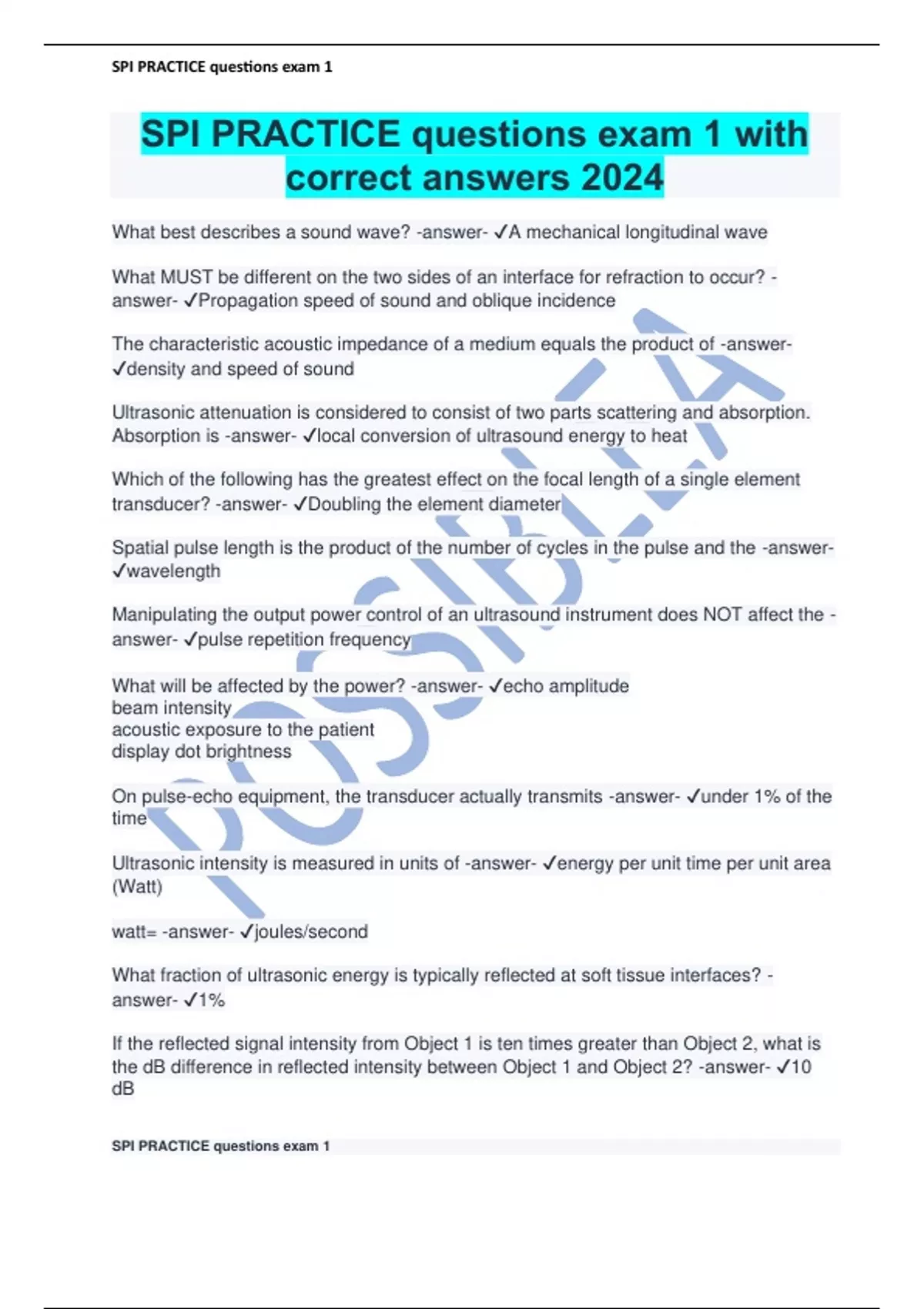 SPI PRACTICE questions exam 1 with correct answers 2024 - SPI - Stuvia US