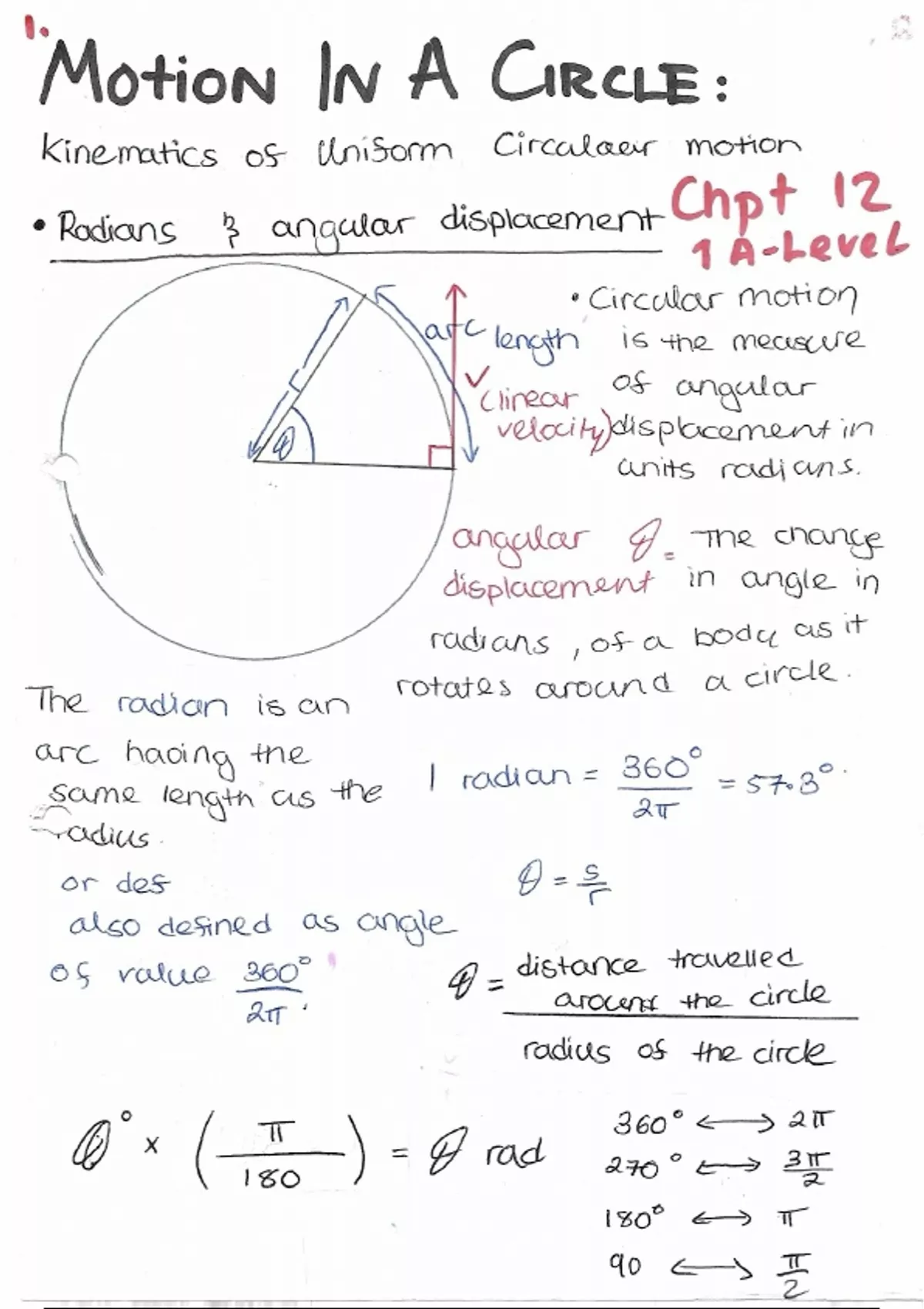Summary Motion in A Circle (Chpt 12) Notes & Questions Physics 9702 AS ...