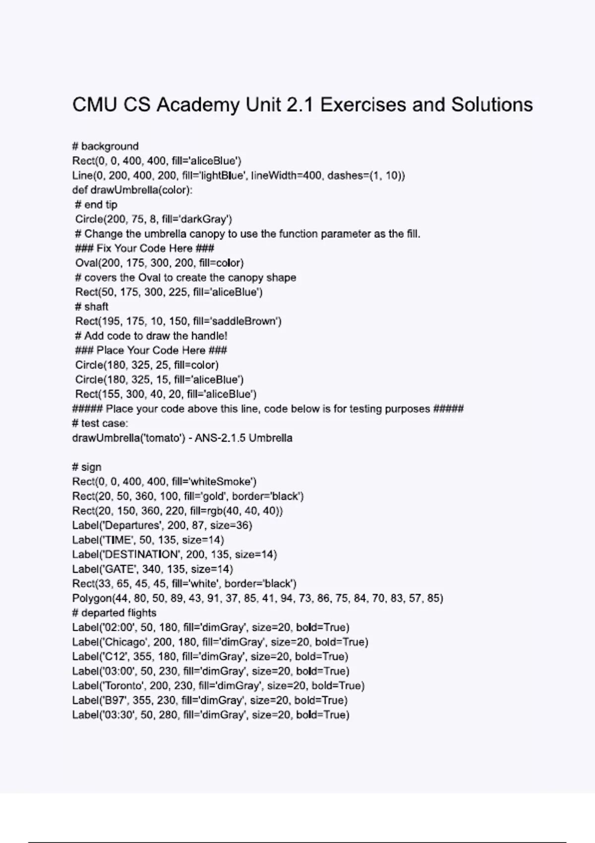 CMU CS Academy Unit 2.1 Exercises and Solutions - TEST13 - Stuvia