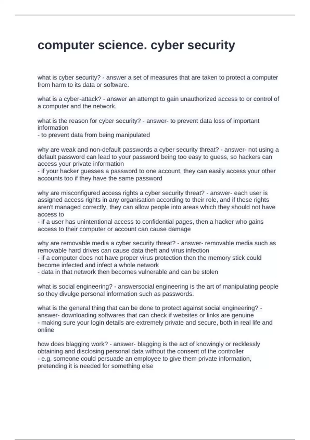 computer science. cyber security questions and answers 2024 - Cyber ...