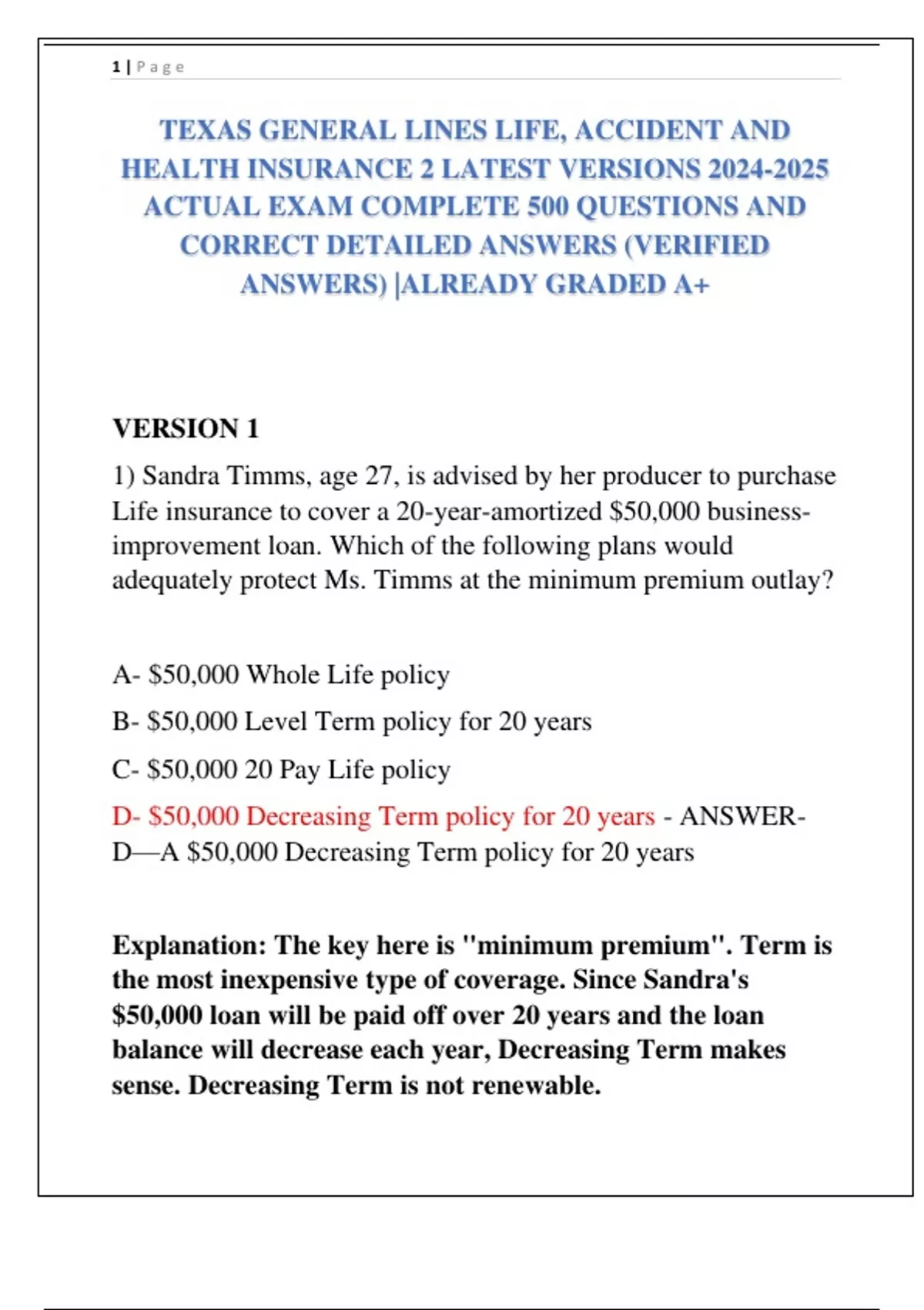 TEXAS GENERAL LINES LIFE, ACCIDENT AND HEALTH INSURANCE 2 LATEST ...