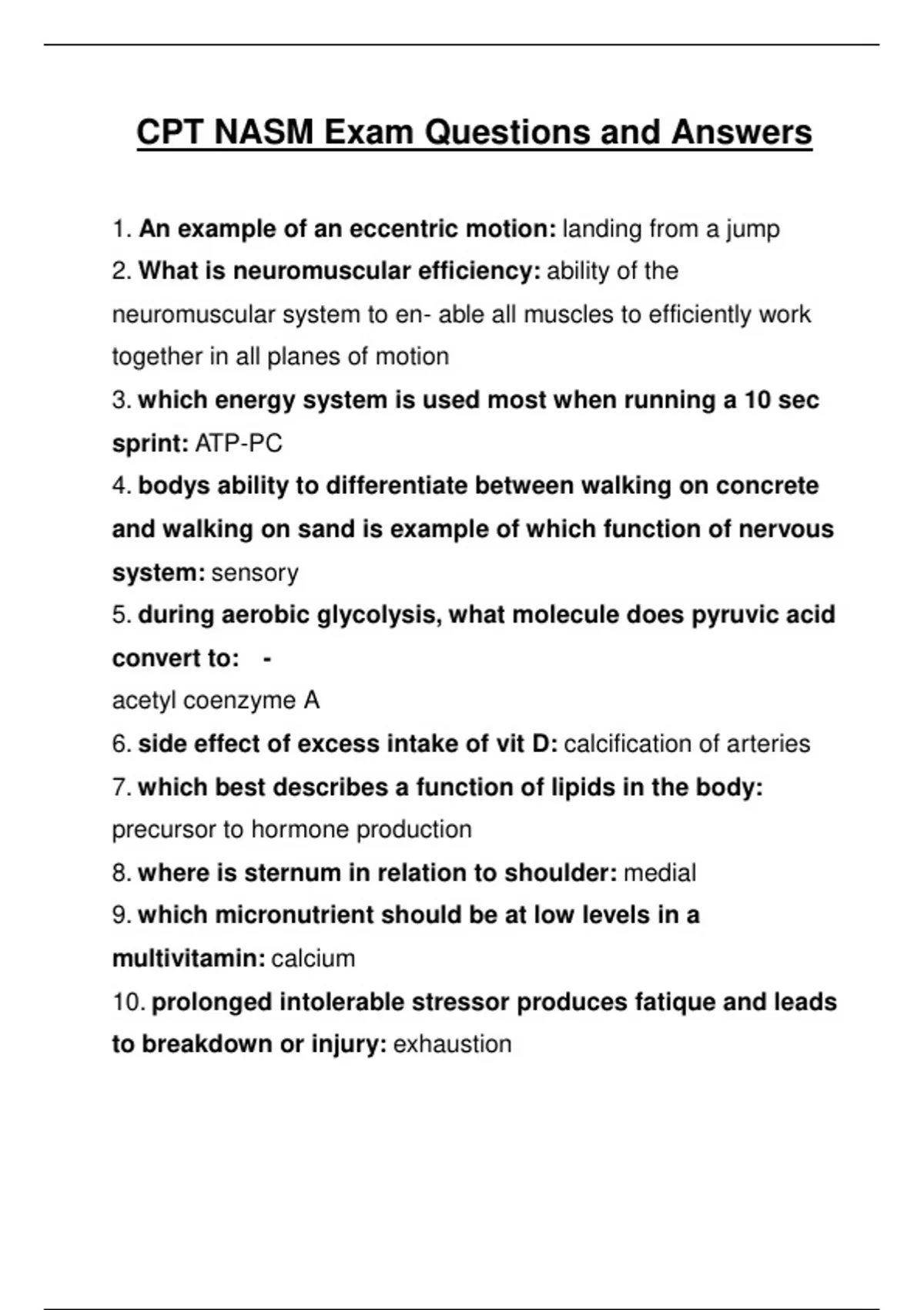 CPT NASM Exam 2024 Questions and Answers - NASM - Stuvia US
