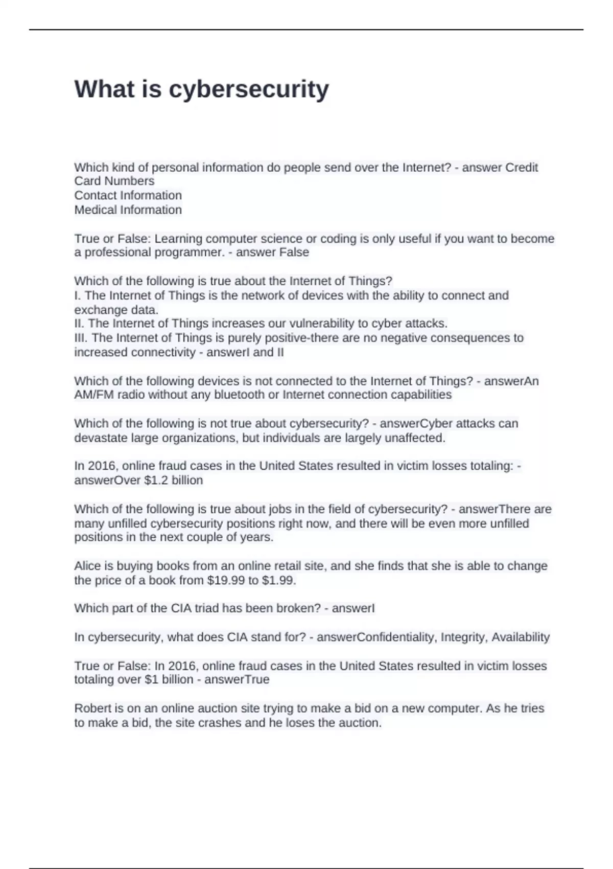 What is cybersecurity Questions and Answers - Cyber security - Stuvia US