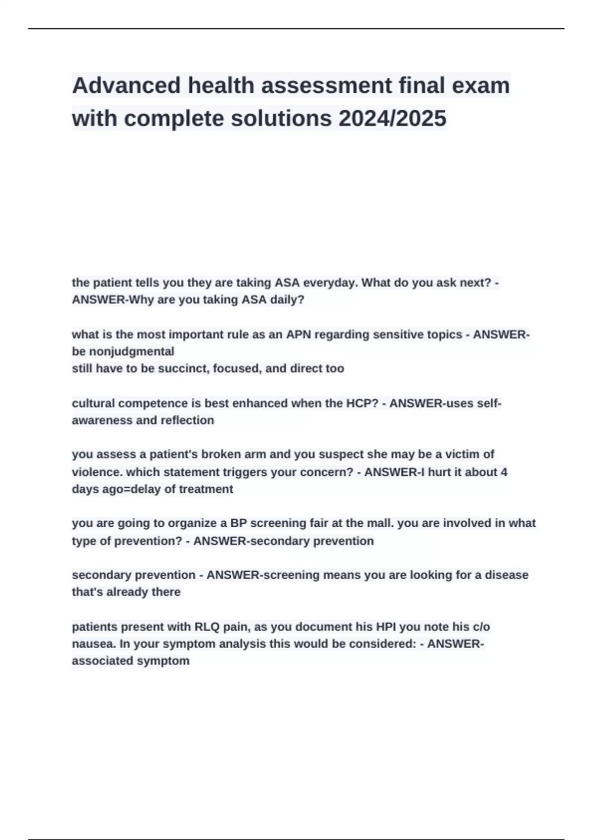 Advanced health assessment final exam with complete solutions 2024_2025 ...