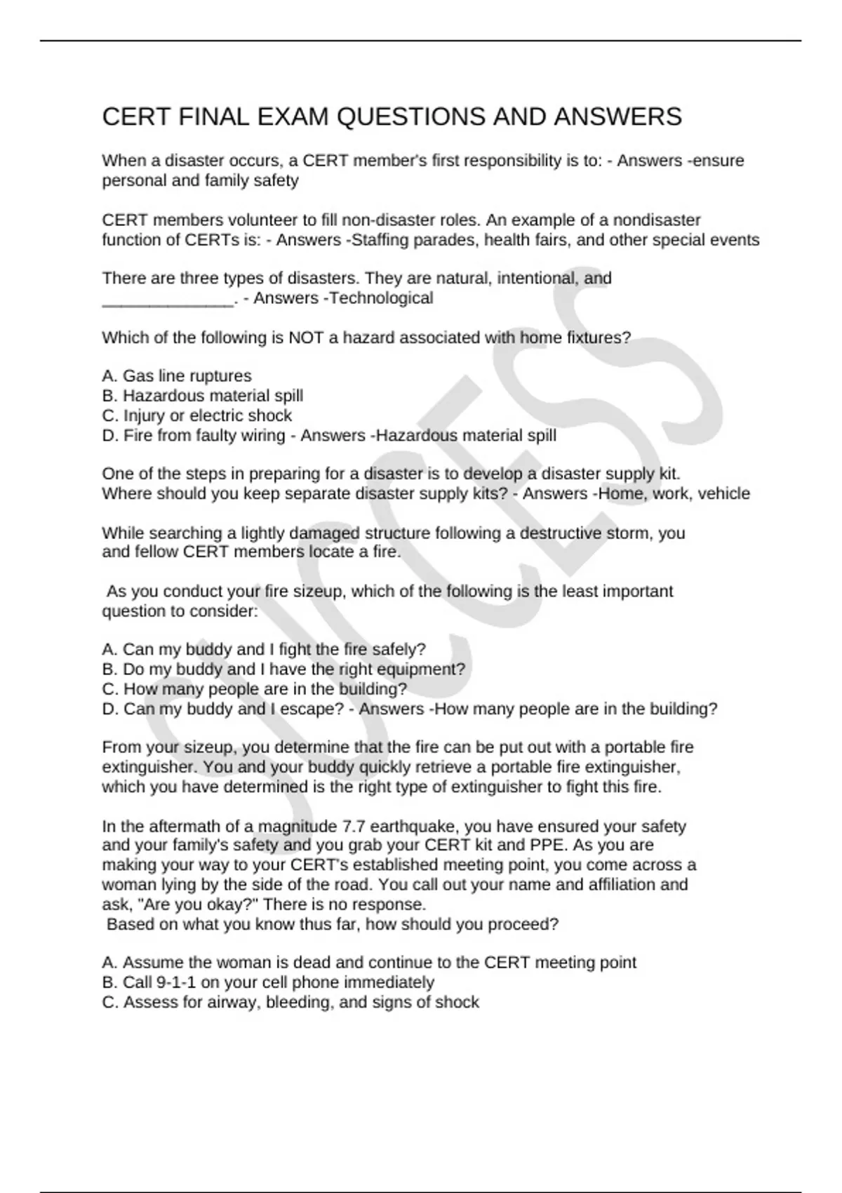 CERT FINAL EXAM QUESTIONS AND ANSWERS - CERT - Stuvia US